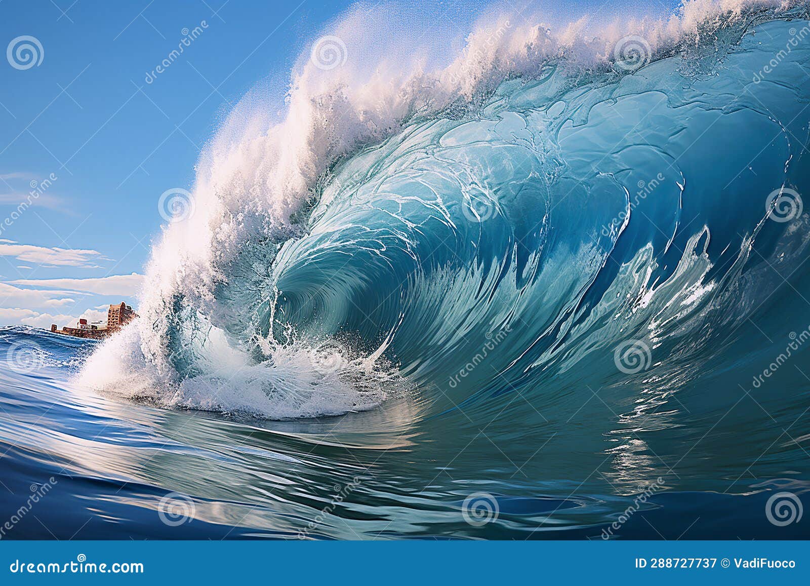 A Big Blue Ocean Wave. Seascape Stock Illustration - Illustration of ...