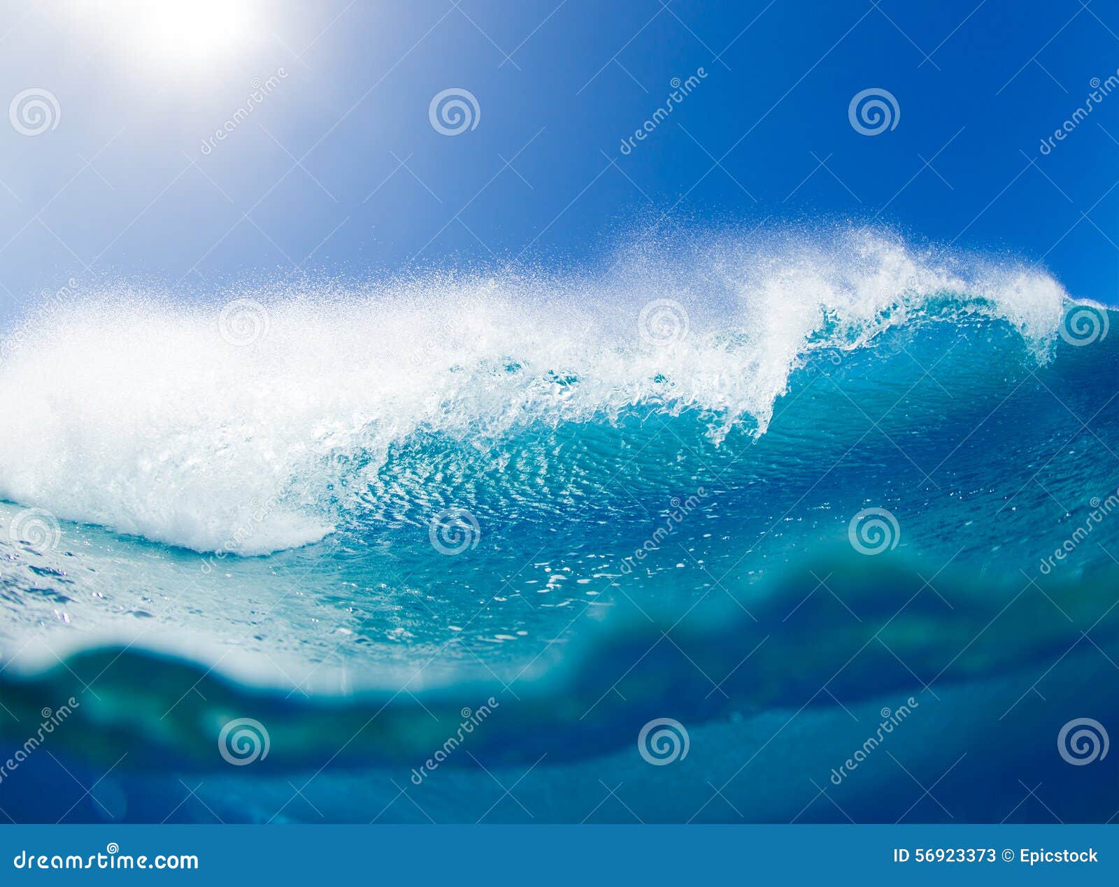 Big Blue Ocean Wave Sunny Sky Stock Image - Image of beach, coast: 56923373