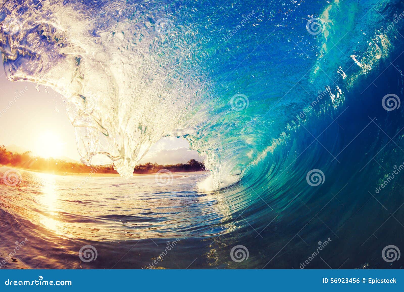 Big Blue Ocean Wave Sunny Sky Stock Photo - Image of ocean, side: 56923456