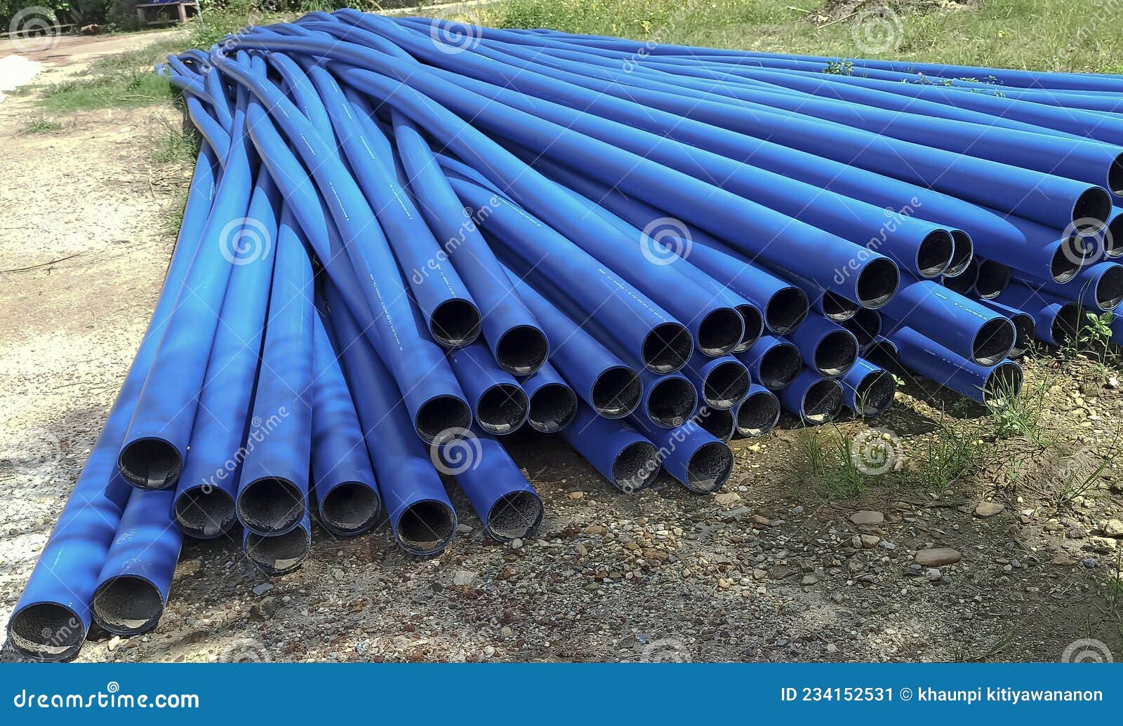 Big Blue Pipe in the Village Stock Image - Image of sewerage ...
