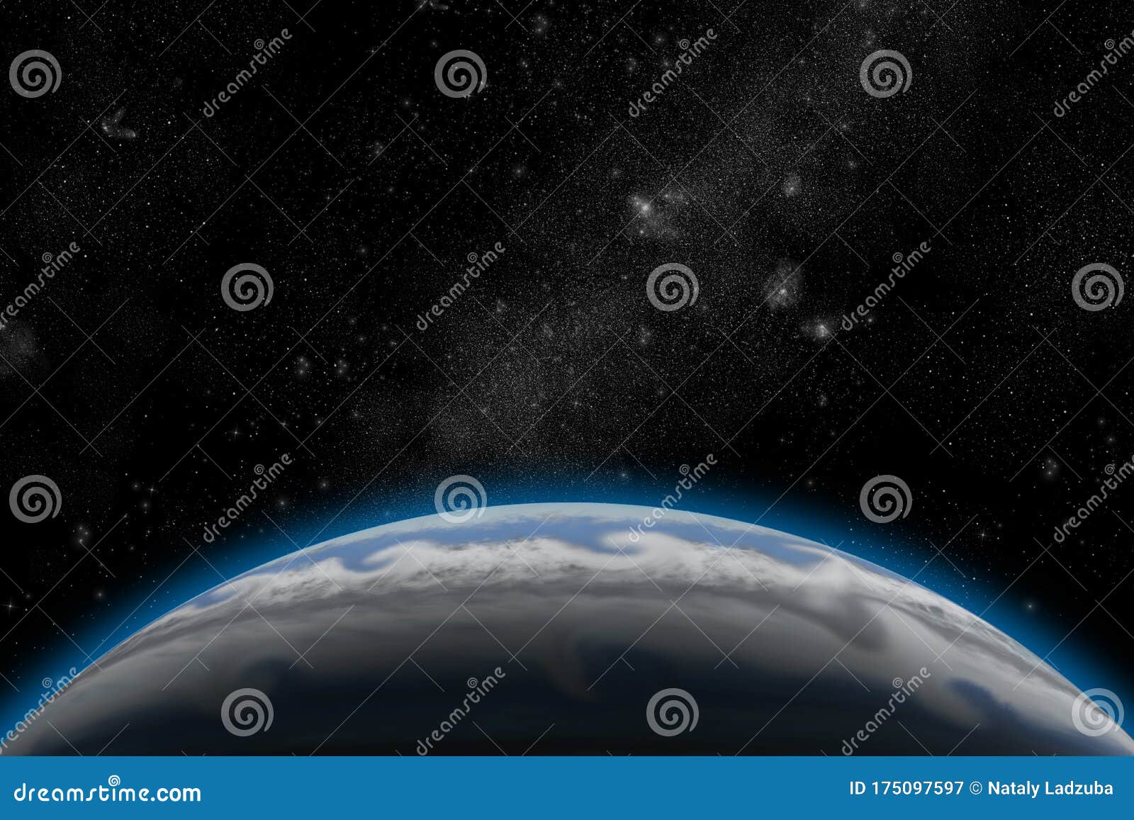 Big Blue Planet on the Starry Sky. . Background Universe. Horizontal ...
