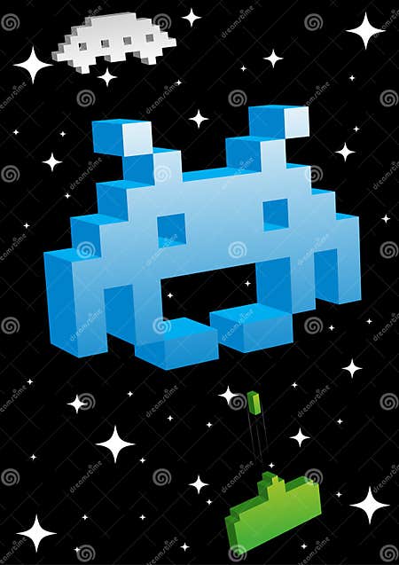 Big Blue Space Invader editorial stock photo. Illustration of video ...