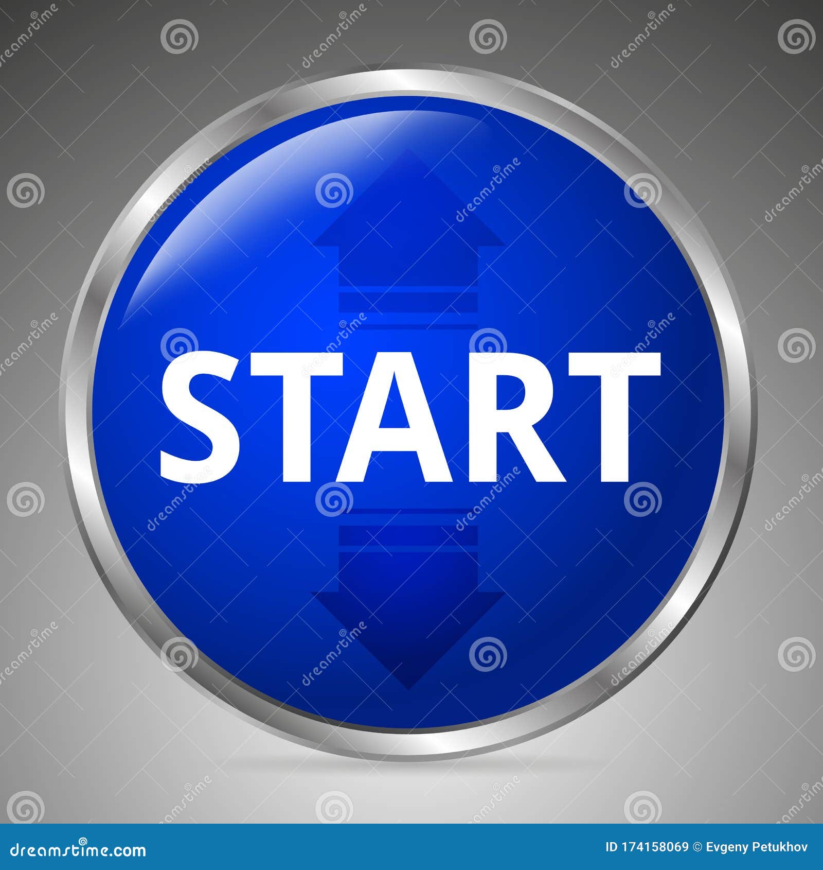 Big Blue Start Button on a Gray Background. 3D Style Stock Vector ...