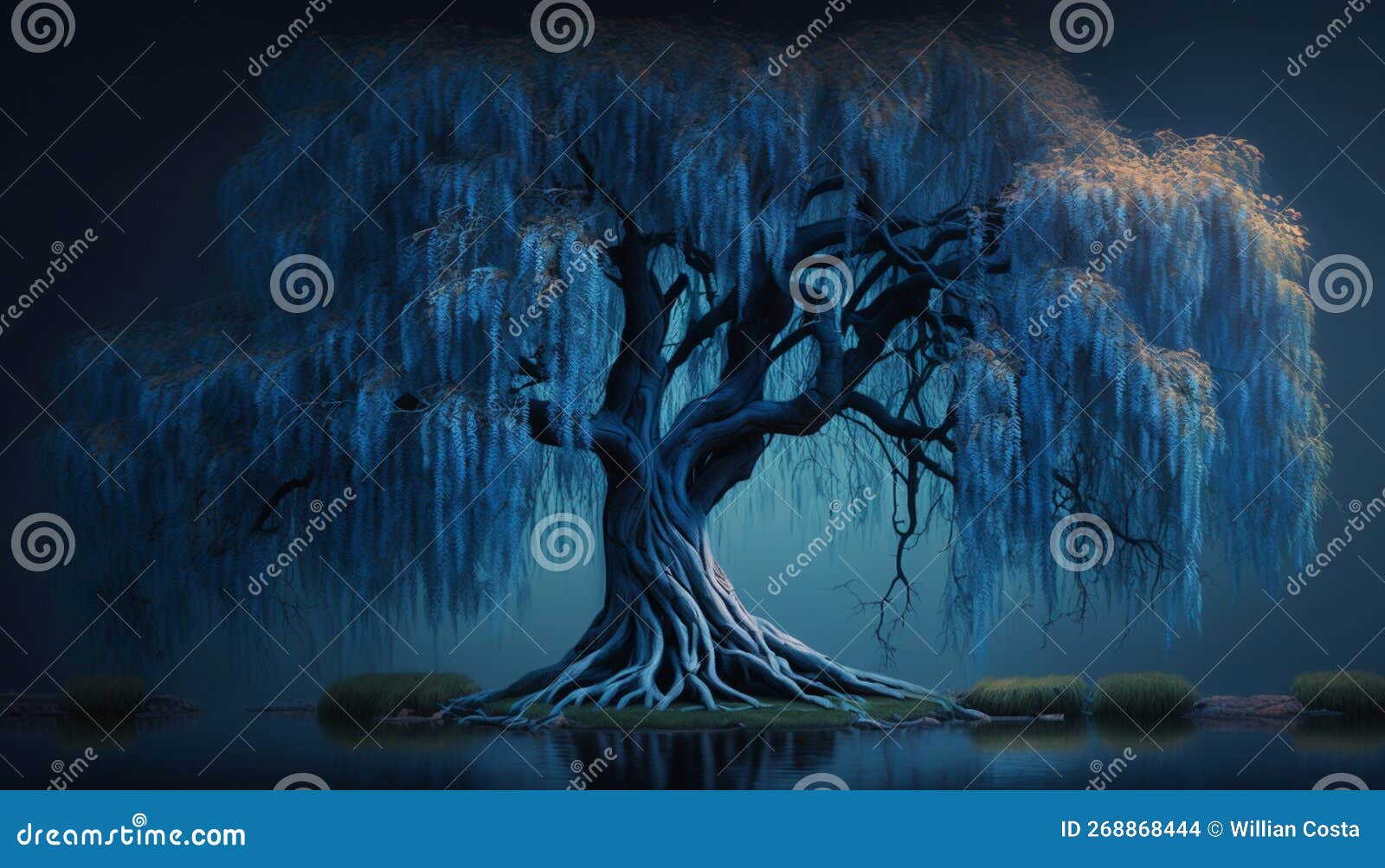 Big Blue Tree, Generative Ai Stock Photo - Image of rock, light: 268868444