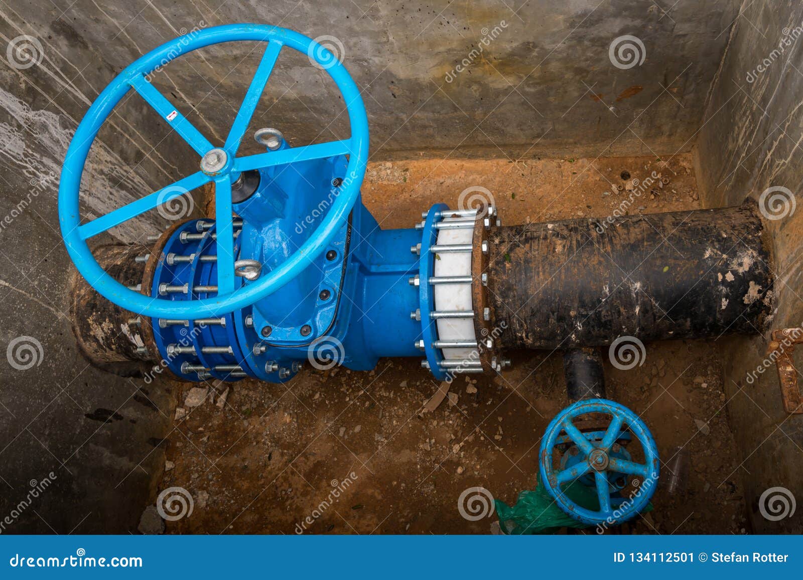 Big Blue Valves of a Water Pipe Stock Image - Image of joint, member ...
