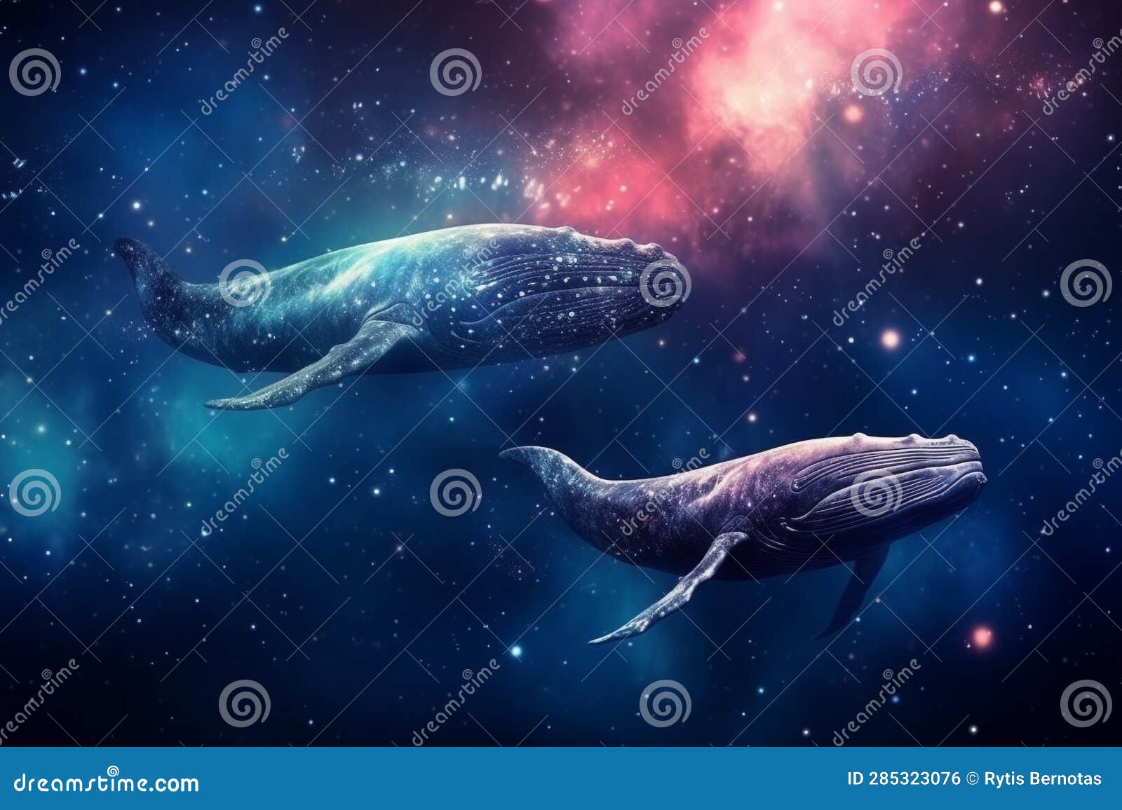 Big Blue Whales Floating in Space Background. Generative AI Stock ...