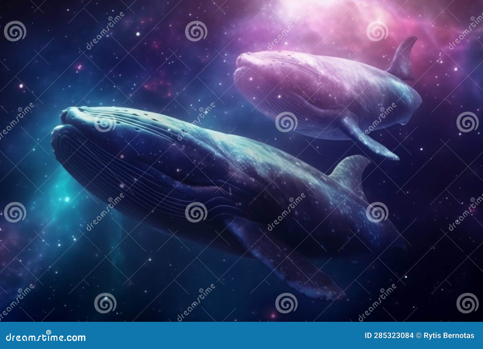 Big Blue Whales Floating in Space Background. Generative AI Stock ...