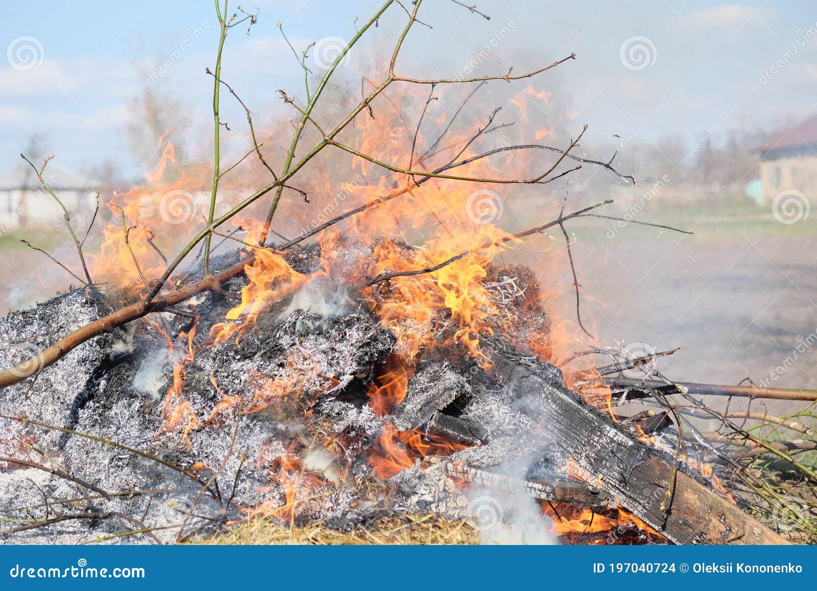 Big Bonfire in the Open Air. a Pile of Ash from Burnt Boards and ...