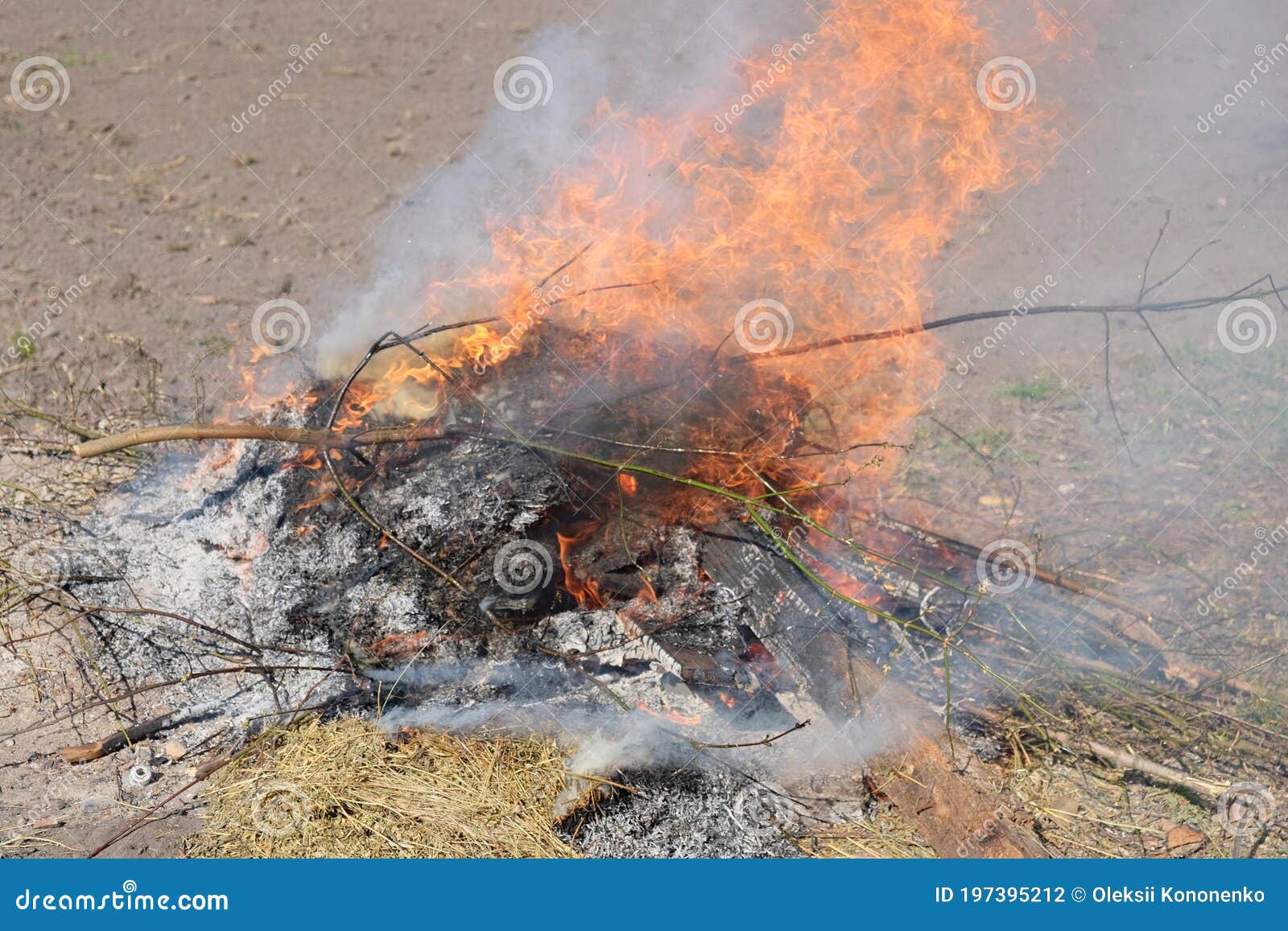 Big Bonfire in the Open Air. a Pile of Ash from Burnt Boards and ...