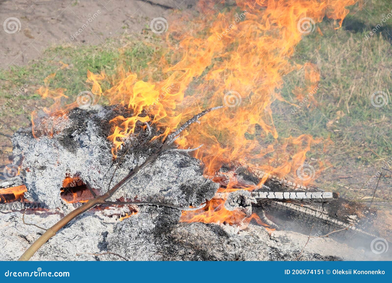 Big Bonfire in the Open Air. a Pile of Ash from Burnt Boards and ...