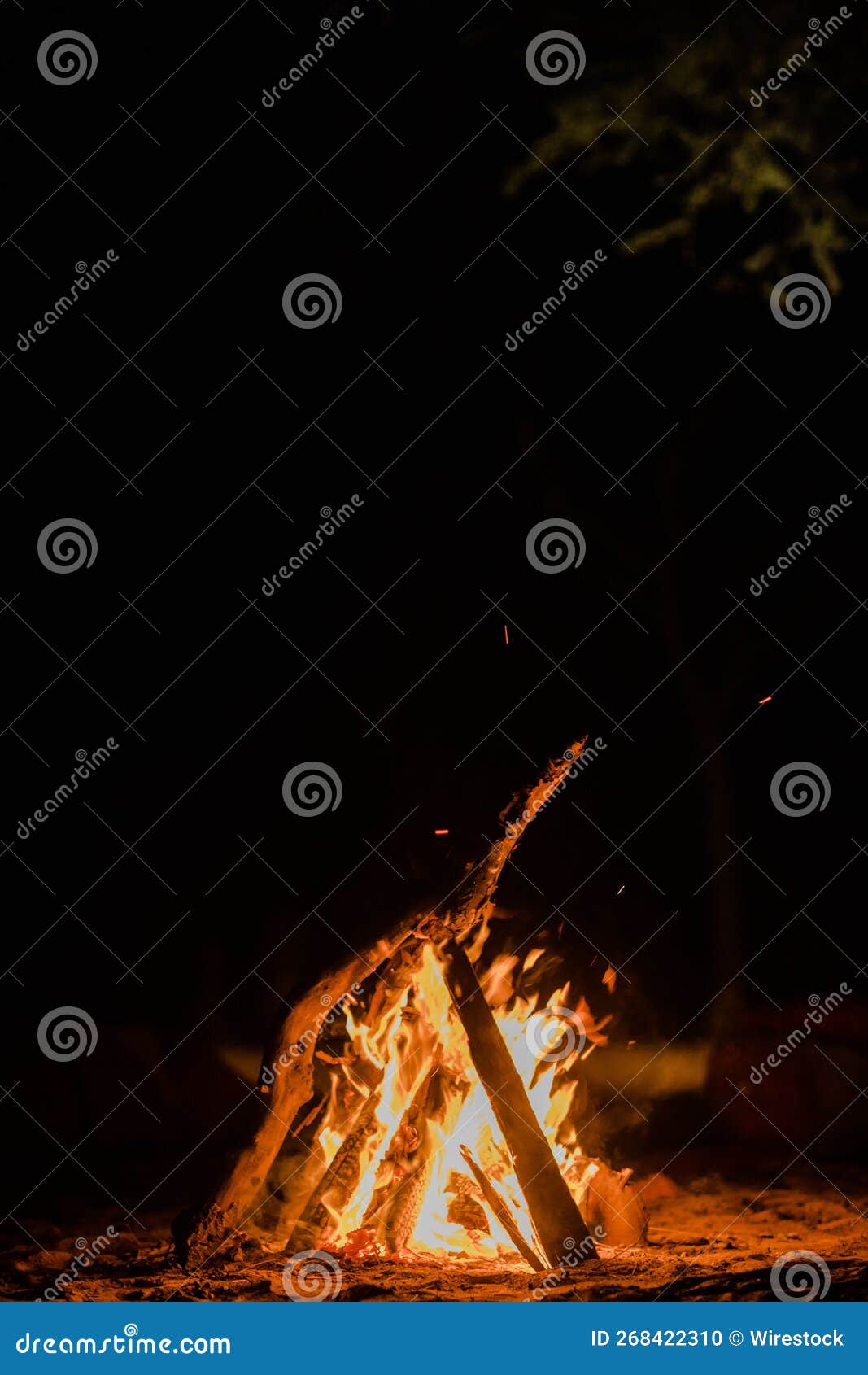 Big Bonfire Surrounded by Pitch Darkness with Empty Space for Text ...