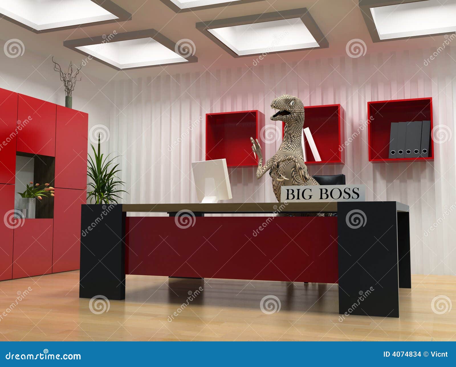 Boss Room In The Office, Single Desk With Desktop And Ergonomic Chair ...