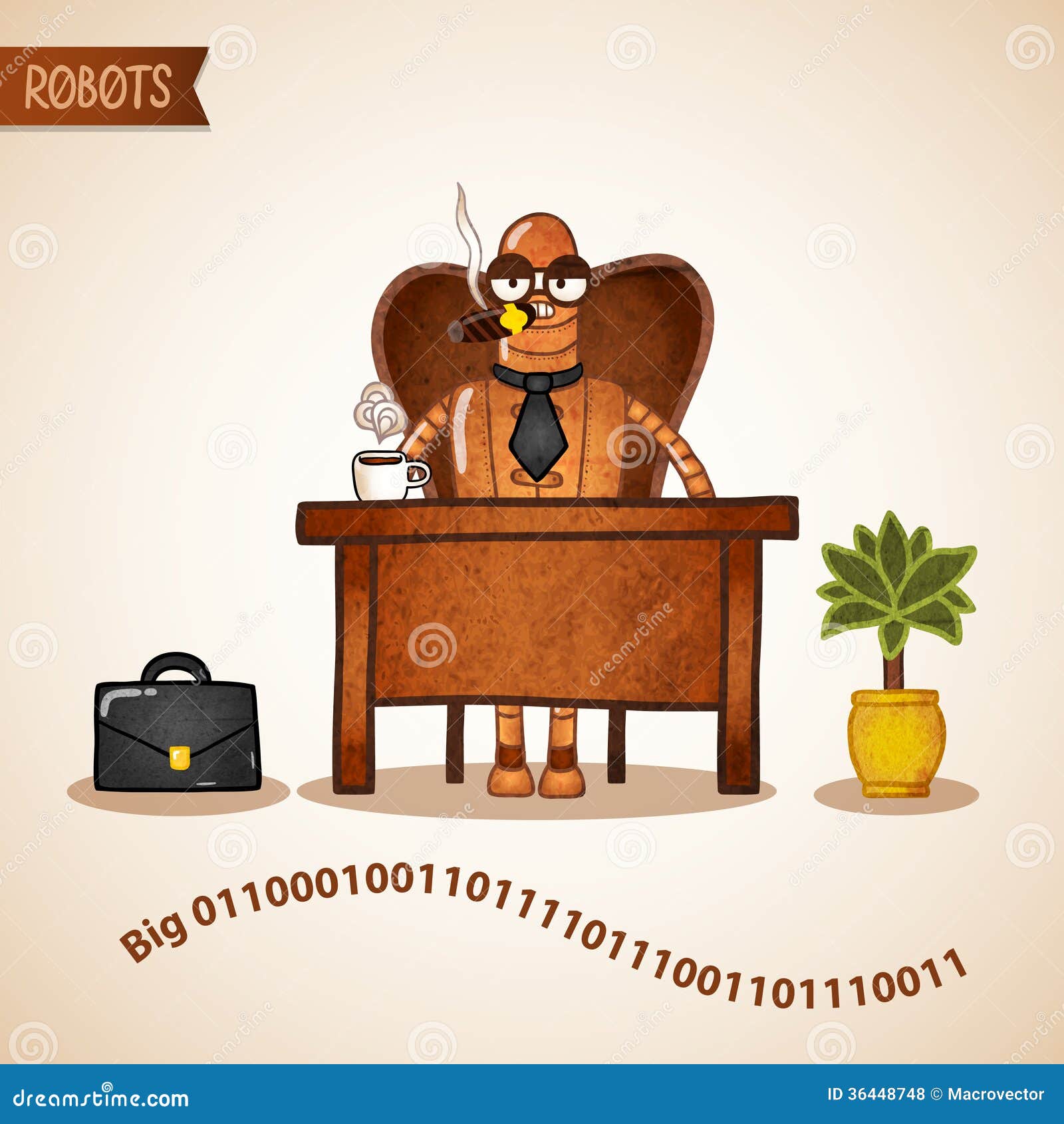 Big Boss with Coffee Sitting at the Desk Stock Vector - Illustration of ...