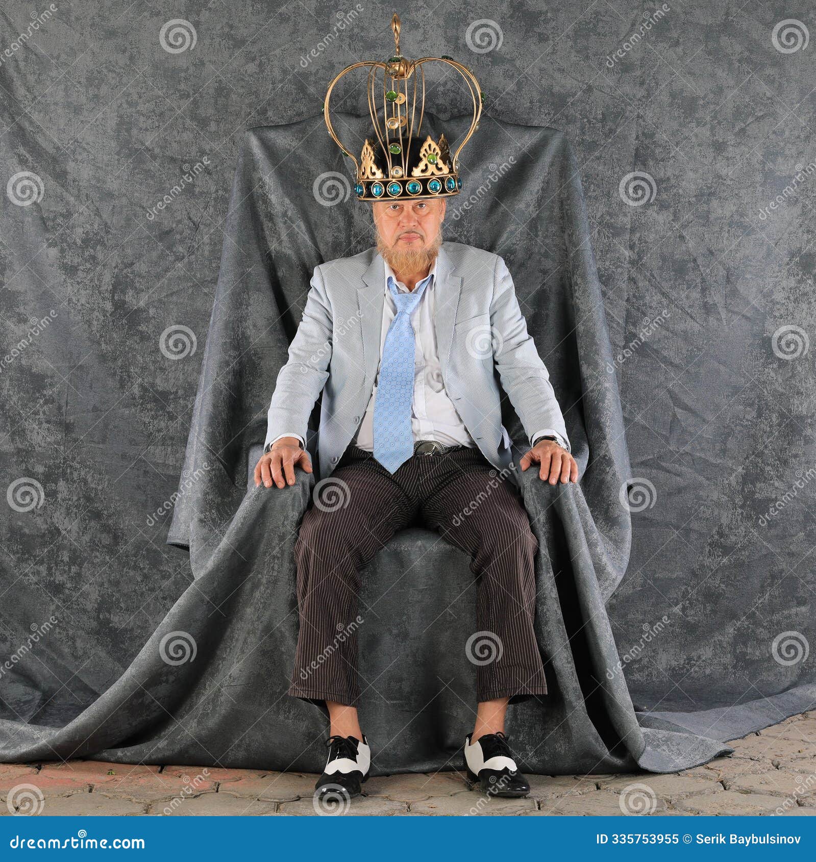 Big Boss with a Crown, Successful Businessman in Suit Sit in the Throne ...