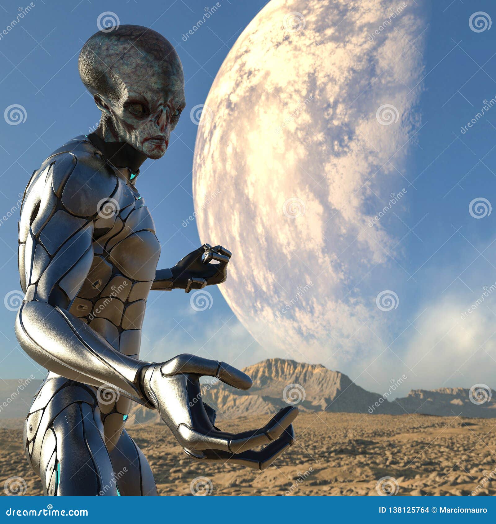 Grey Alien Humanoid ET Creature With Elongated Long Head. Extremely ...