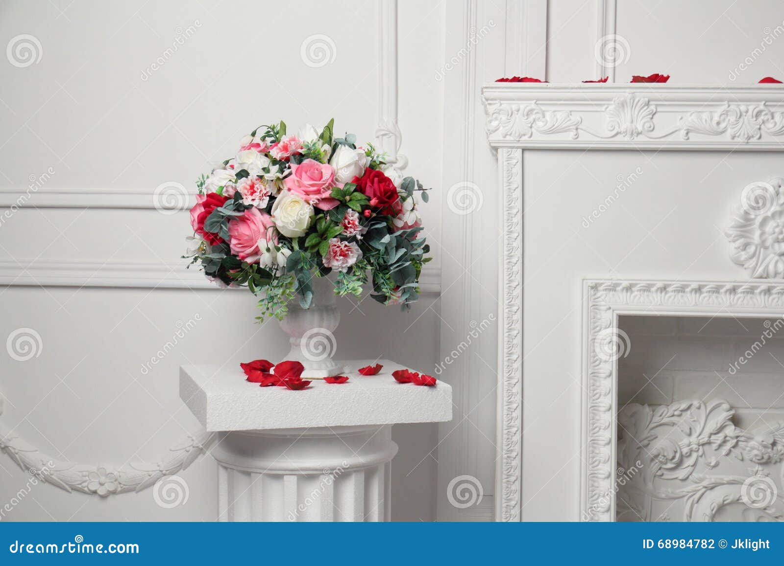 Big Bouquet of Flowers on the Column. Stock Photo - Image of light ...
