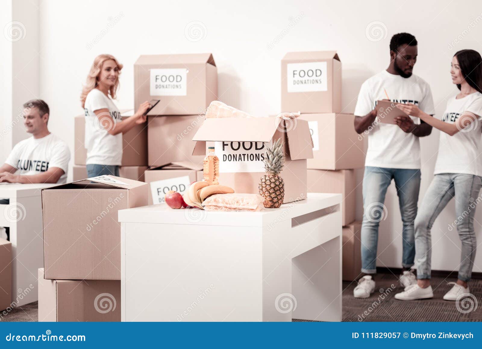 Big Box with Food Donations Being on the Table Stock Image - Image of ...