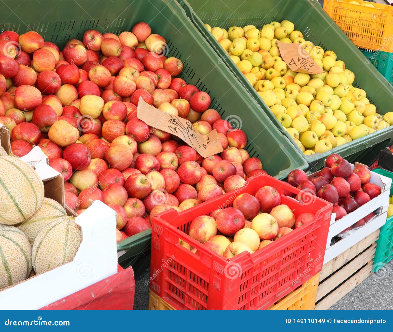 Big boxes full of apples stock image. Image of stand - 149110149