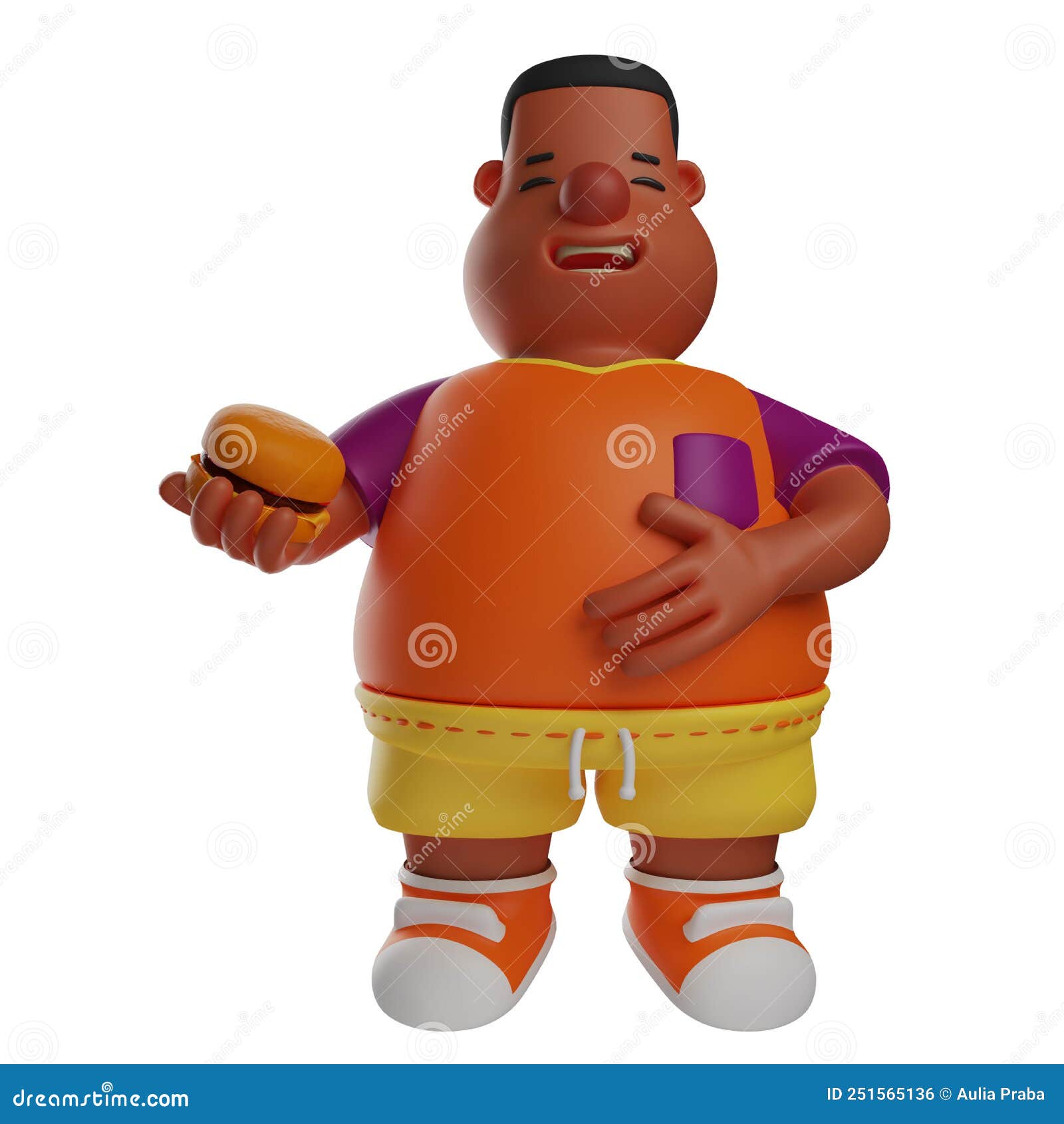 Big Boy 3D Cartoon Illustration Having a Burger Stock Illustration ...