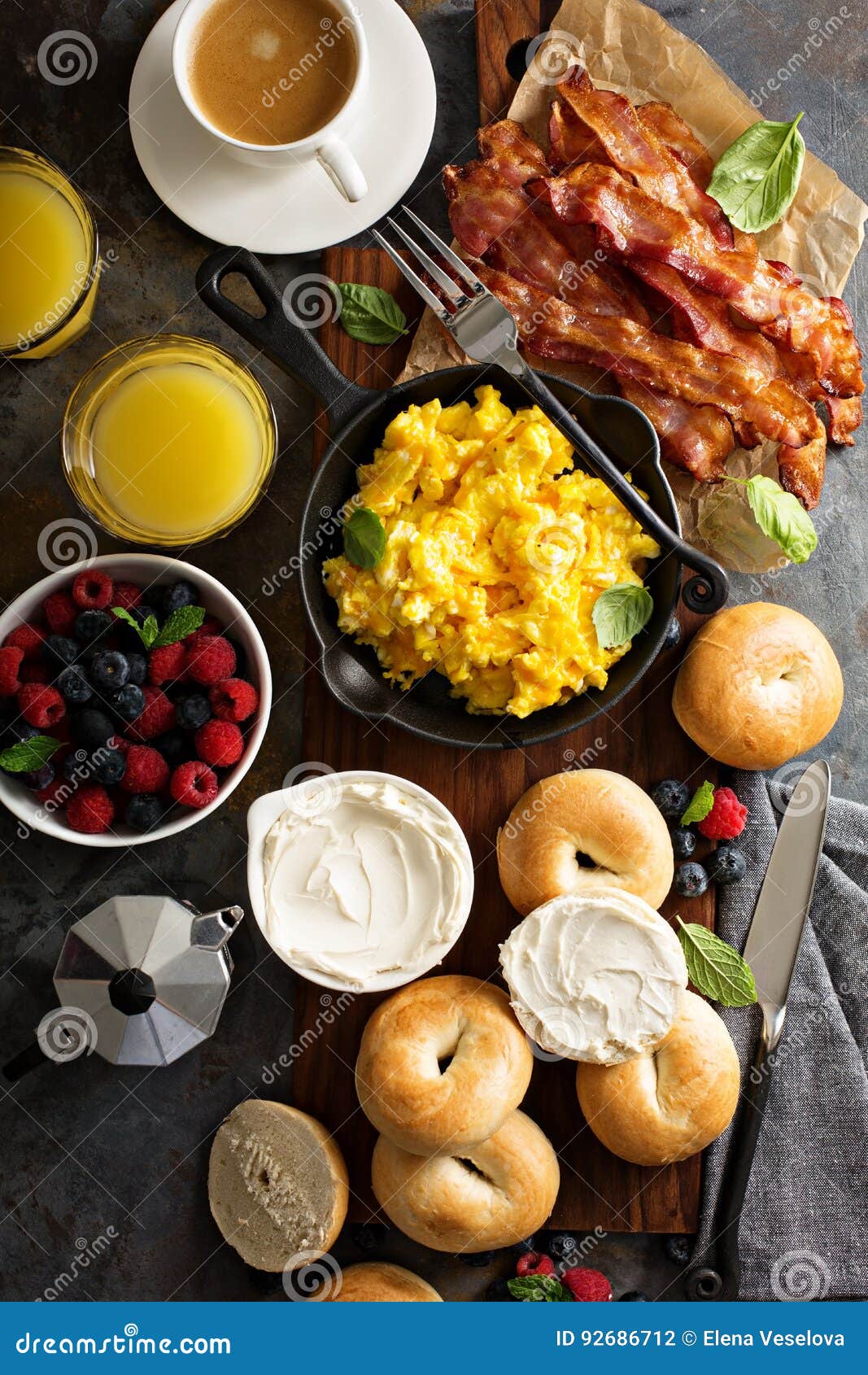 Big Breakfast with Bacon and Scrambled Eggs Stock Photo - Image of ...