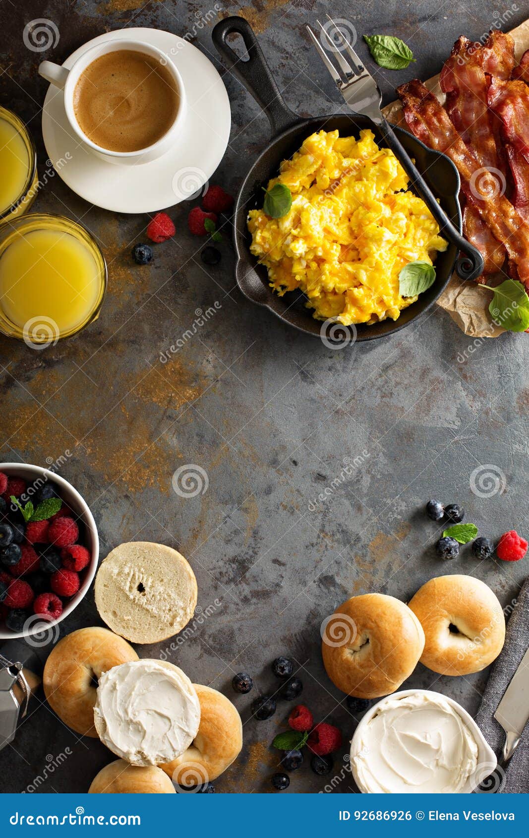 Big Breakfast with Bacon and Scrambled Eggs Stock Photo - Image of copy ...