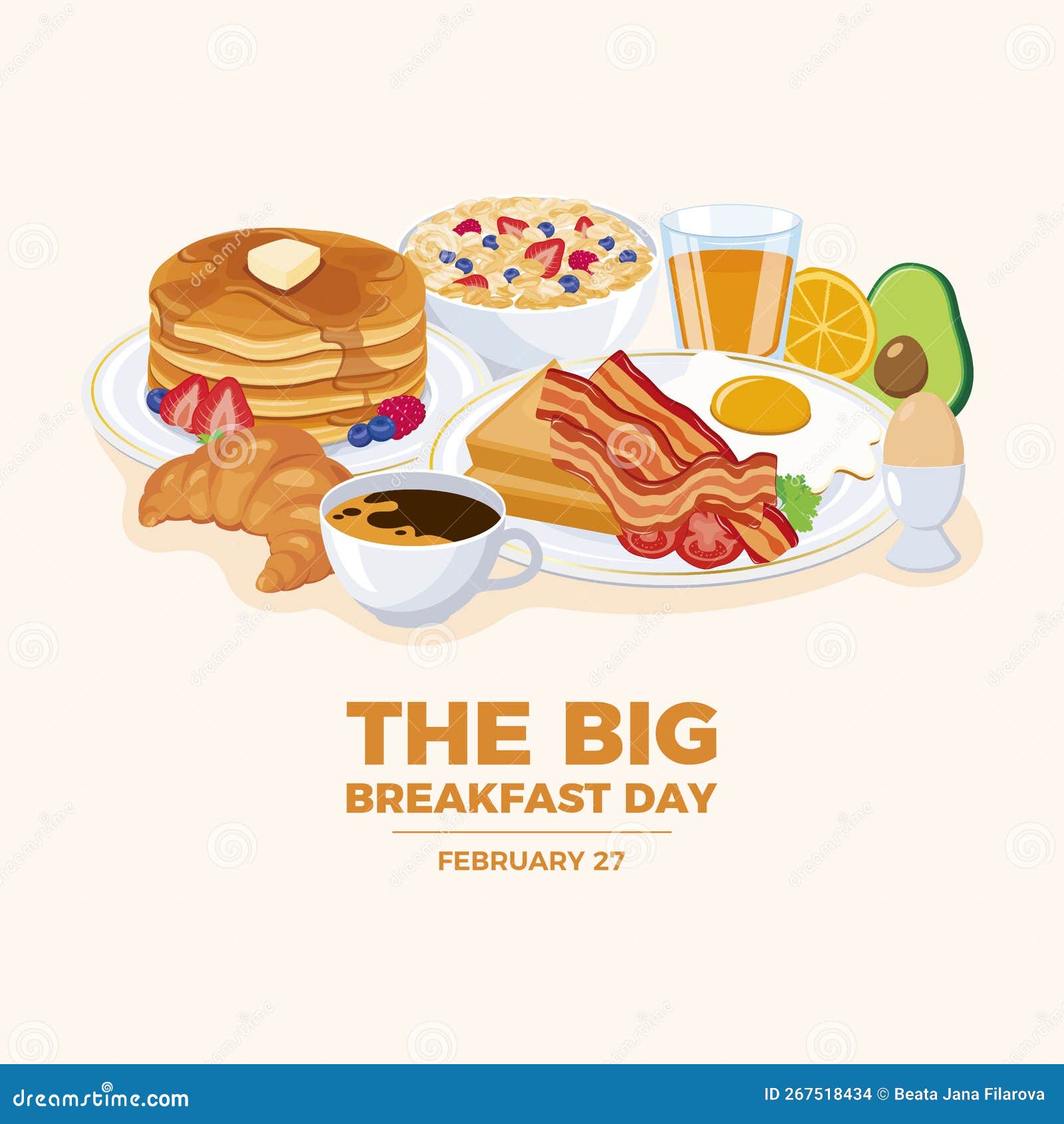 The Big Breakfast Day Vector Stock Vector - Illustration of drink ...