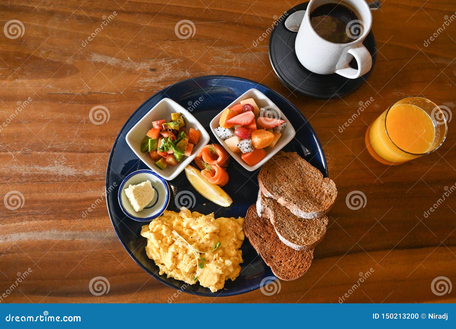 Big Breakfast with Eggs, Fruit and Bread Stock Photo - Image of healthy ...