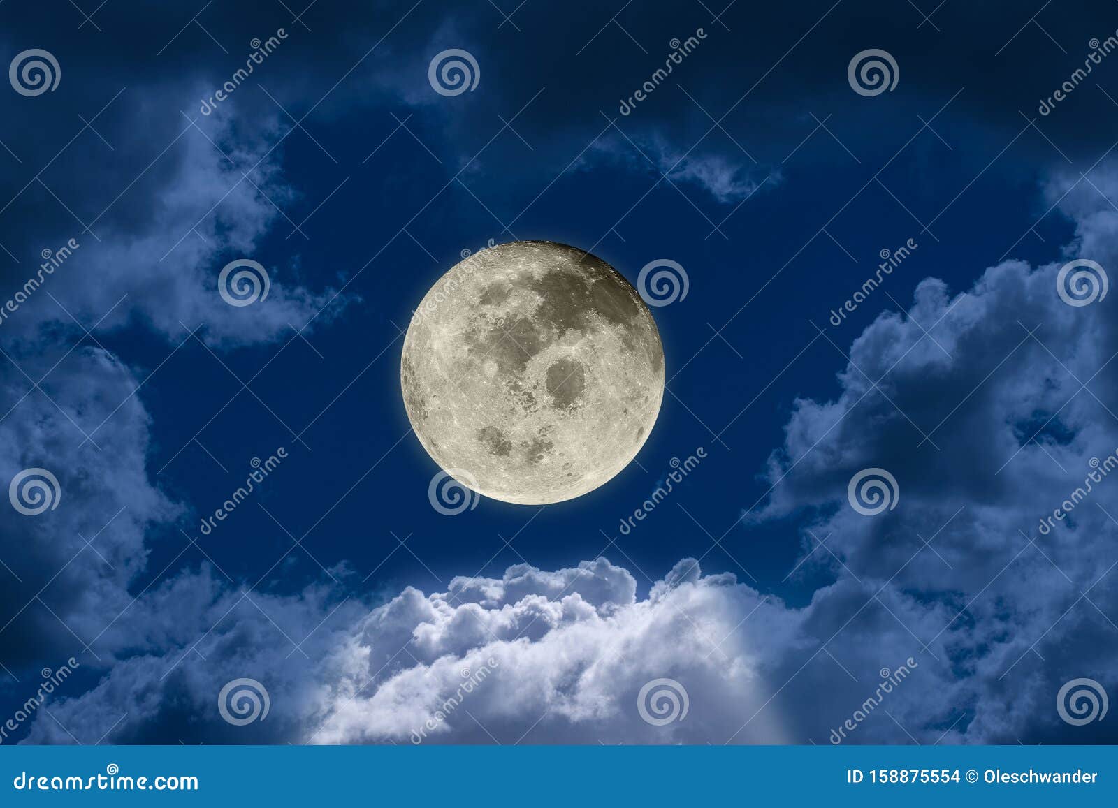 Big Bright And Shining Full Moon Against A Dark Night Sky Dramatic Seen ...