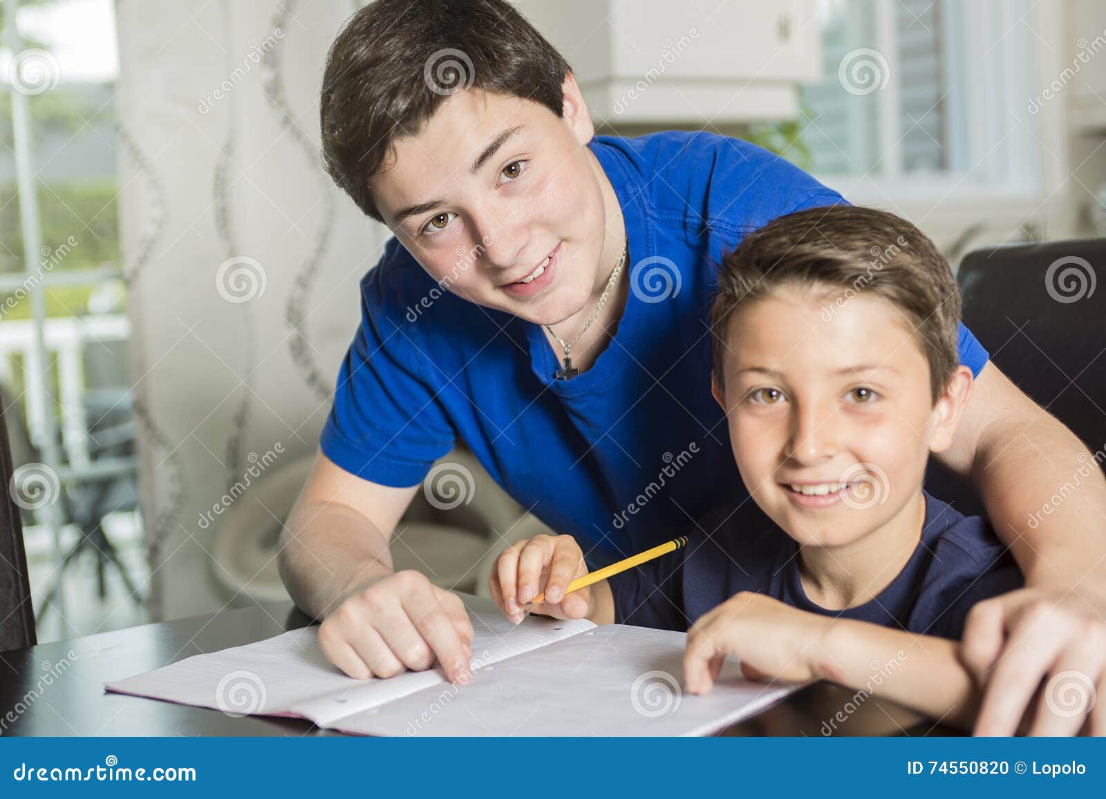 Big Brother Trains the Younger Stock Photo - Image of help, student ...