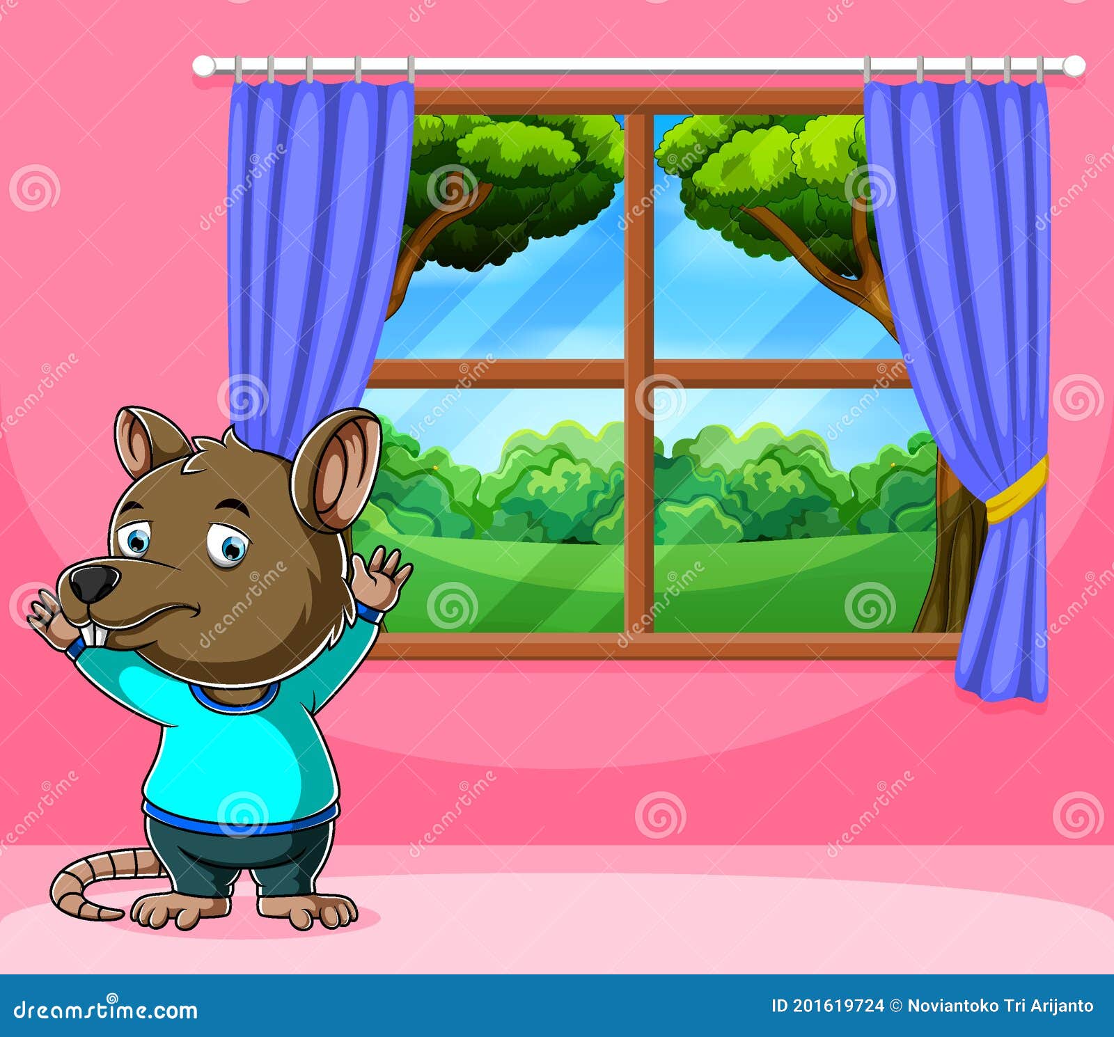 The Big Brown Mouse Looking at the Outside and Standing Near the Window ...