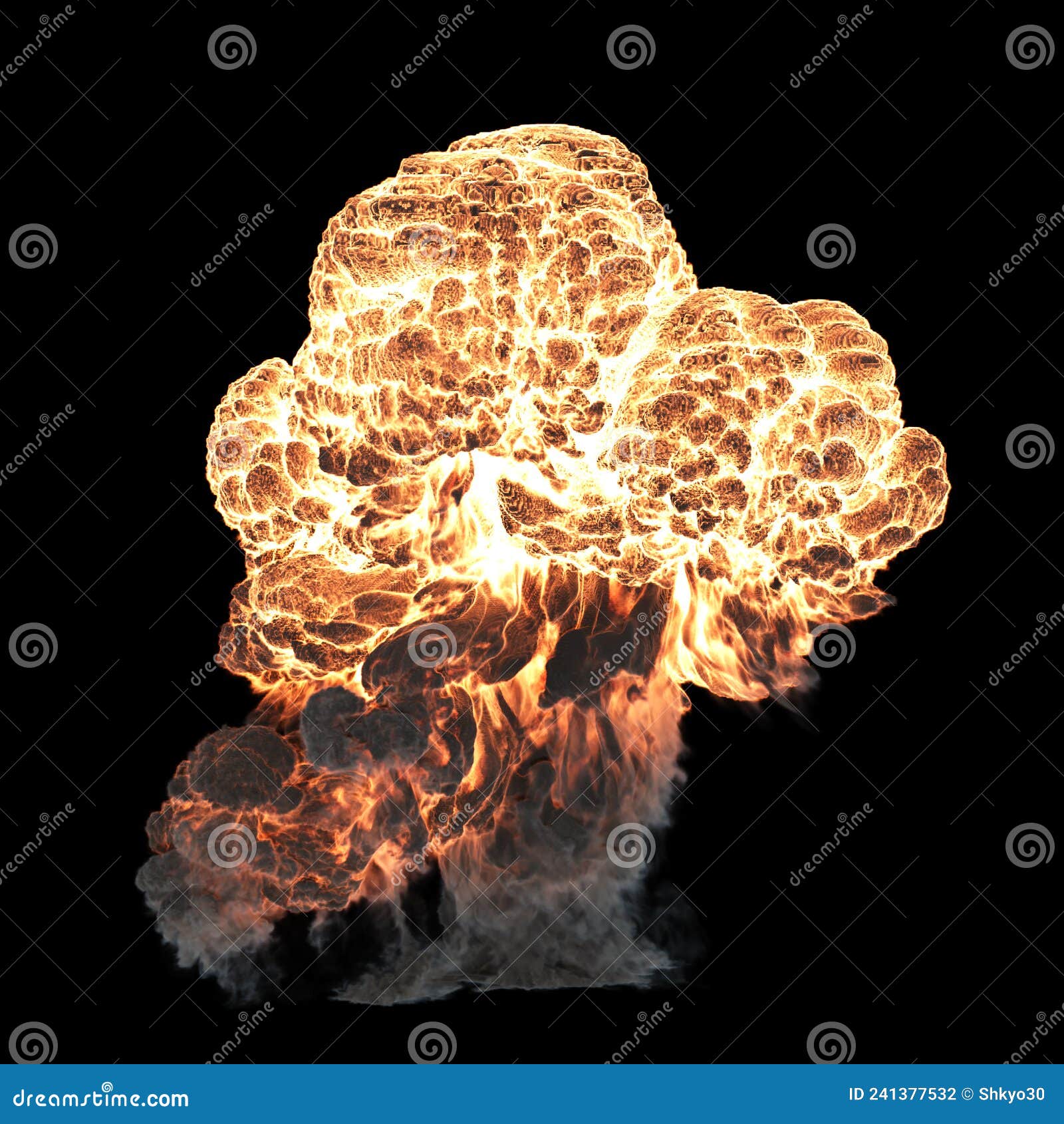 Big Bubbly Orange and Yellow Ground Explosion with Dense Grey Smoke on ...