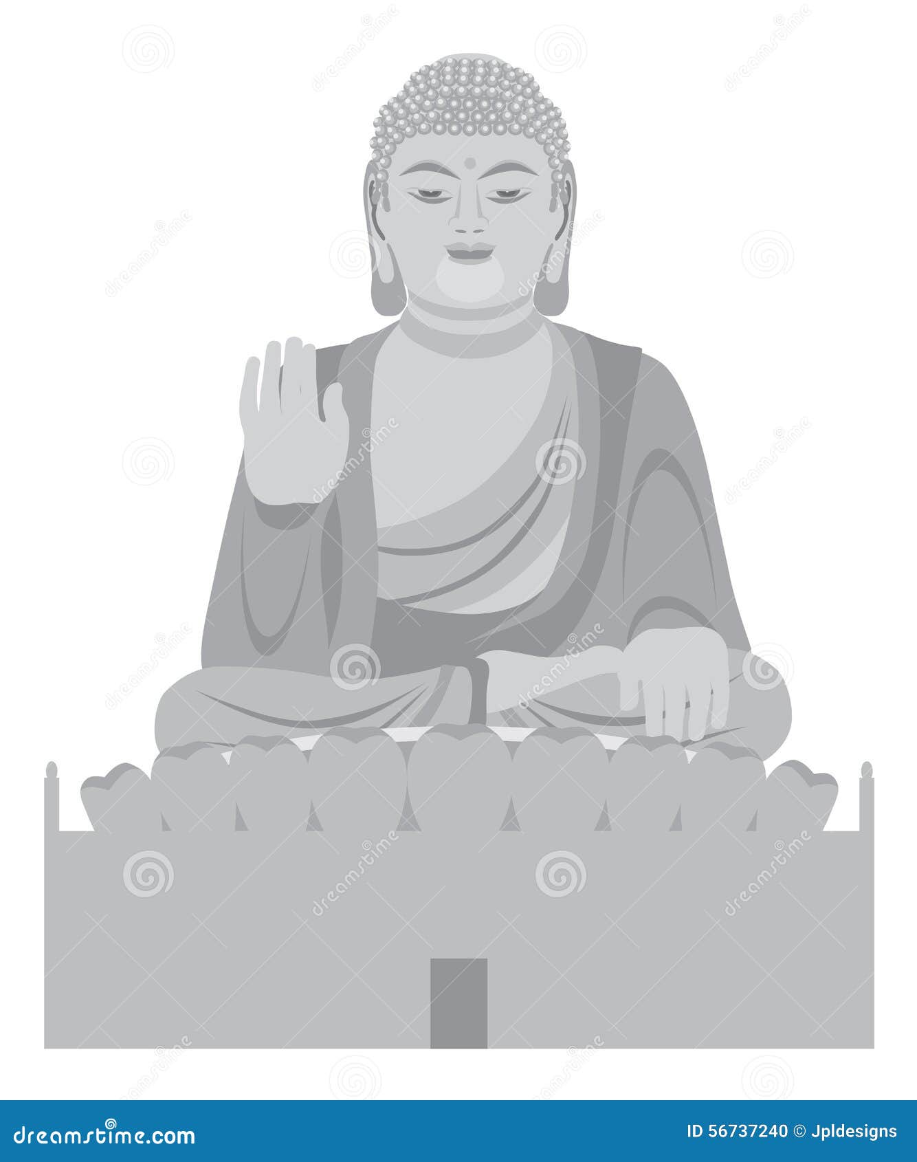 Big Buddha Sitting Statue Front Grayscale Vector Illustration Stock ...