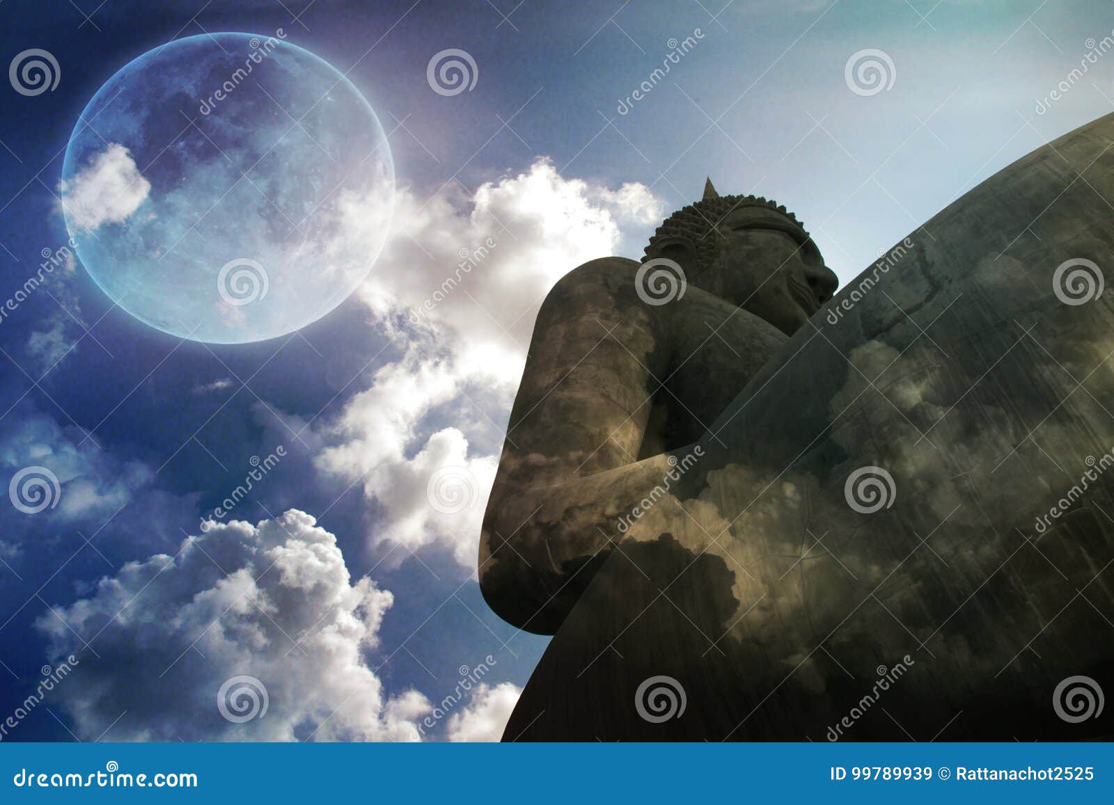 Big Buddha Statue Full Moon Background.night Sky with Cloudy and Bright ...