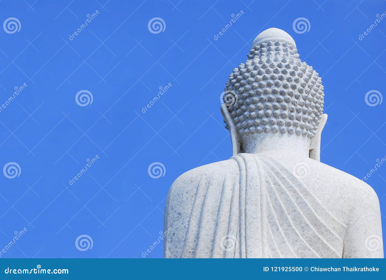 Big Buddha White Marble. Back Side View with Clear Blue Sky Background ...