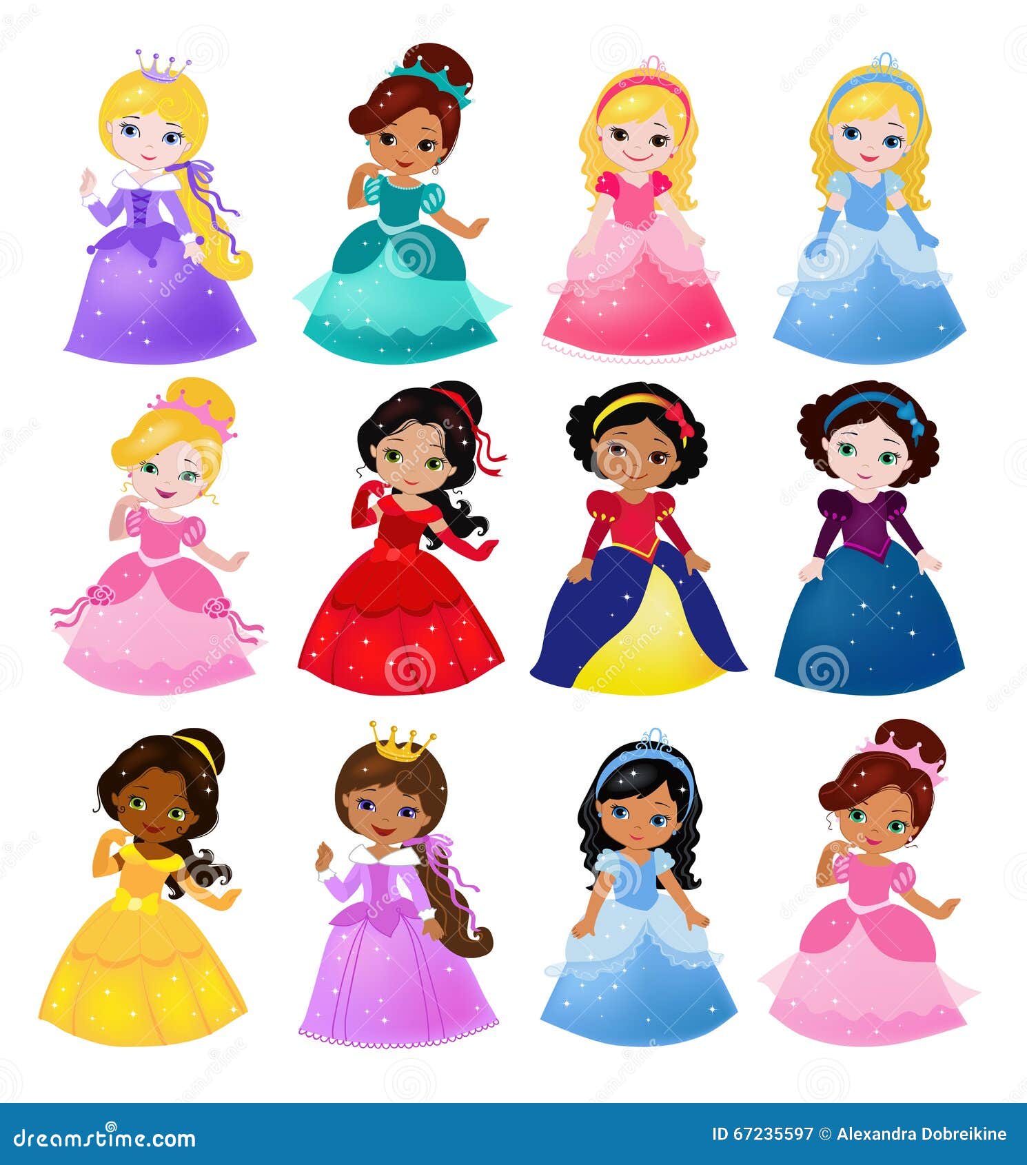 Big Bundle Cute Collection Of Beautiful Princesses Stock Vector