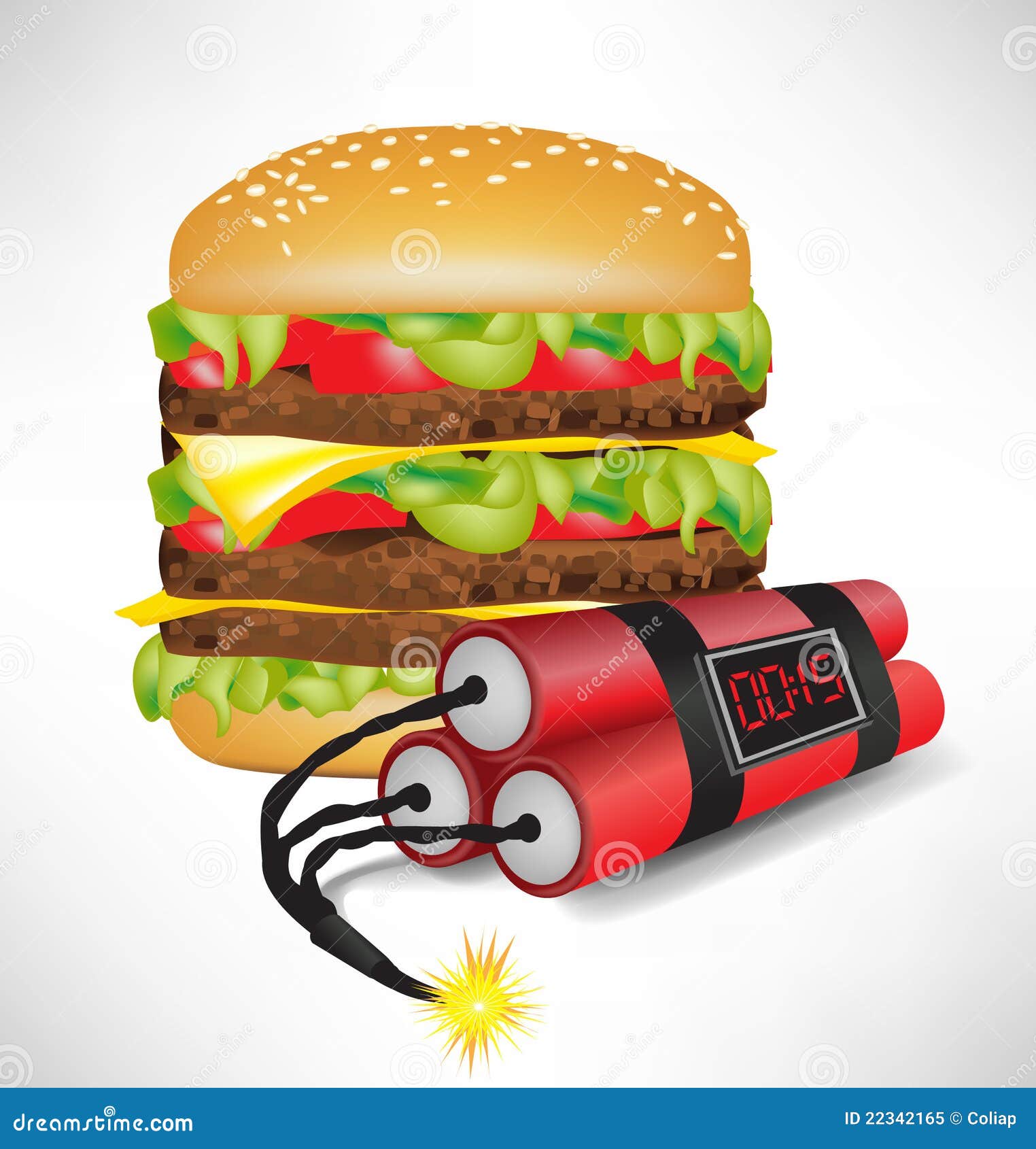 Big Burger with Exploding Bomb Stock Vector - Illustration of dinner ...