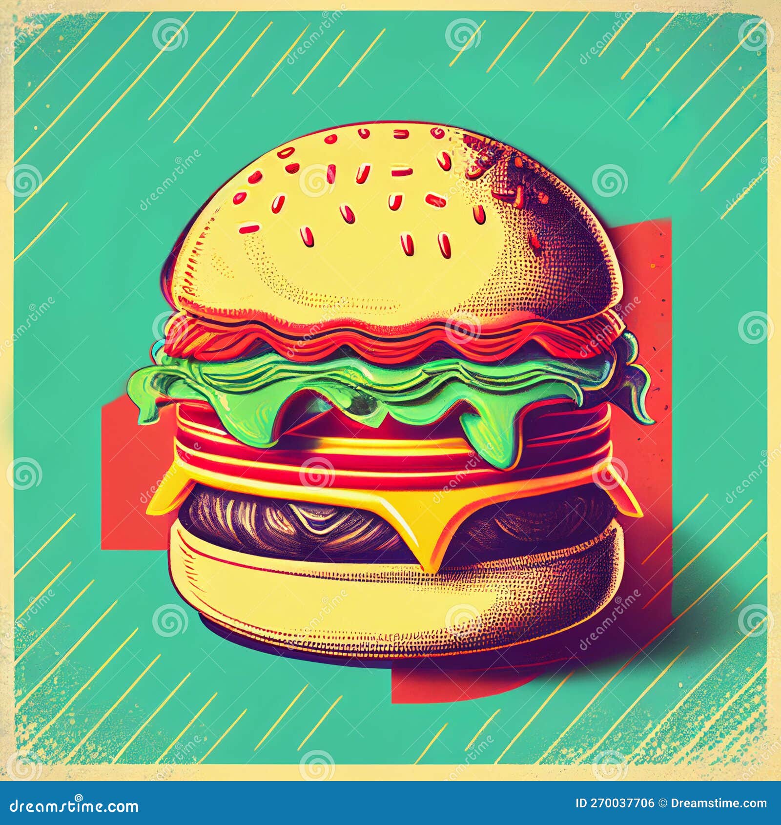 Big Burger, Hamburger Illustration Retro Style, Generative Ai Stock ...