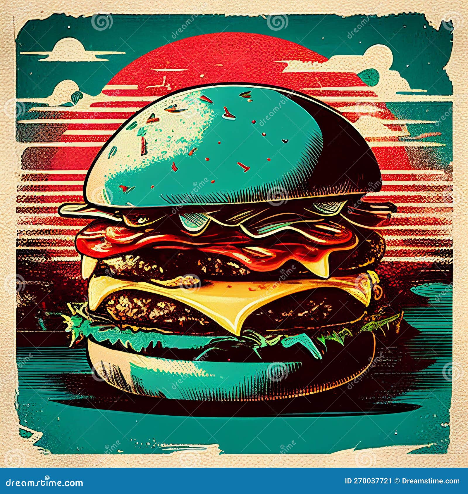 Big Burger, Hamburger Illustration Retro Style, Generative Ai Stock ...