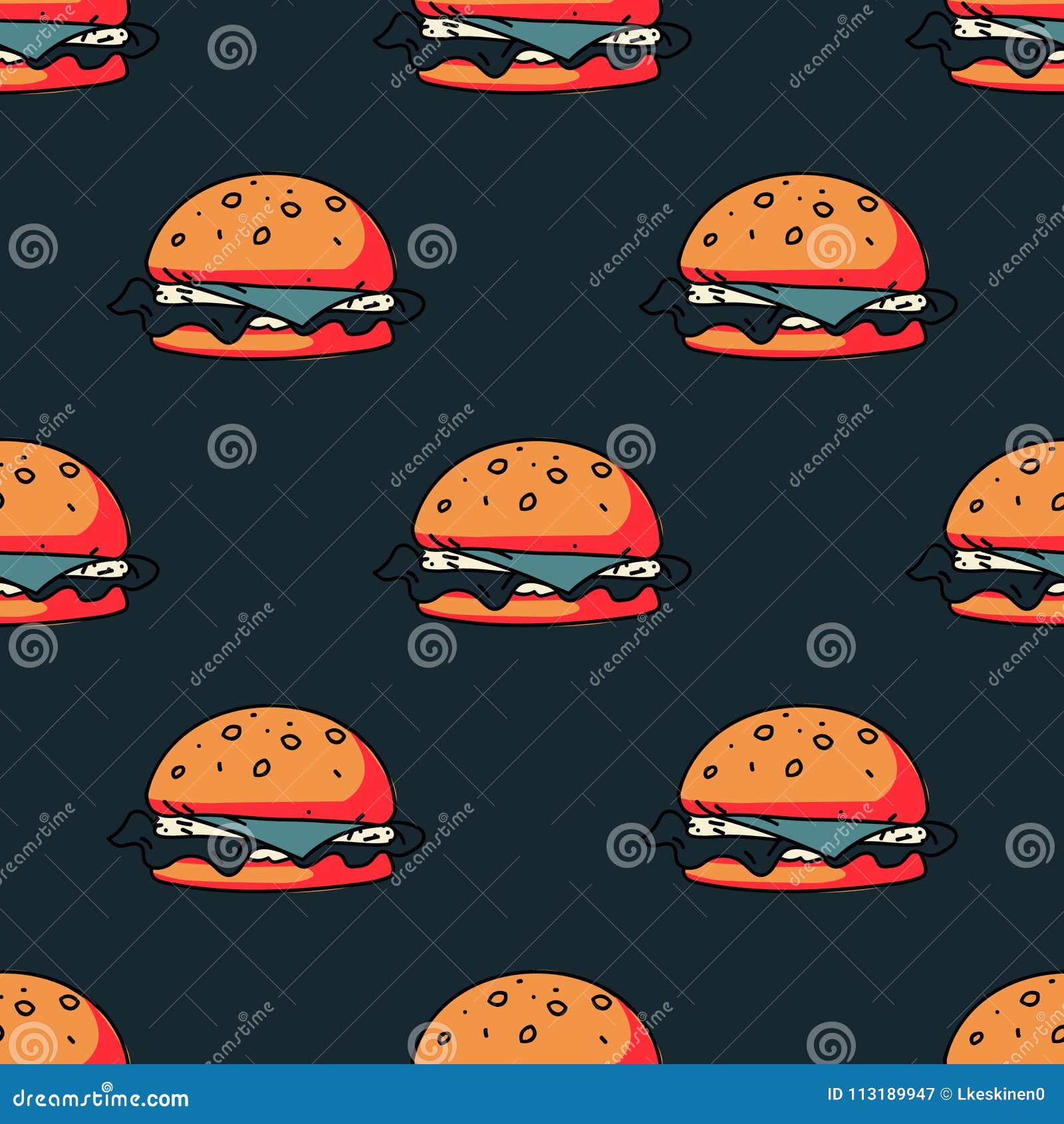 Big Burger Seamless Pattern Stock Vector - Illustration of textured ...