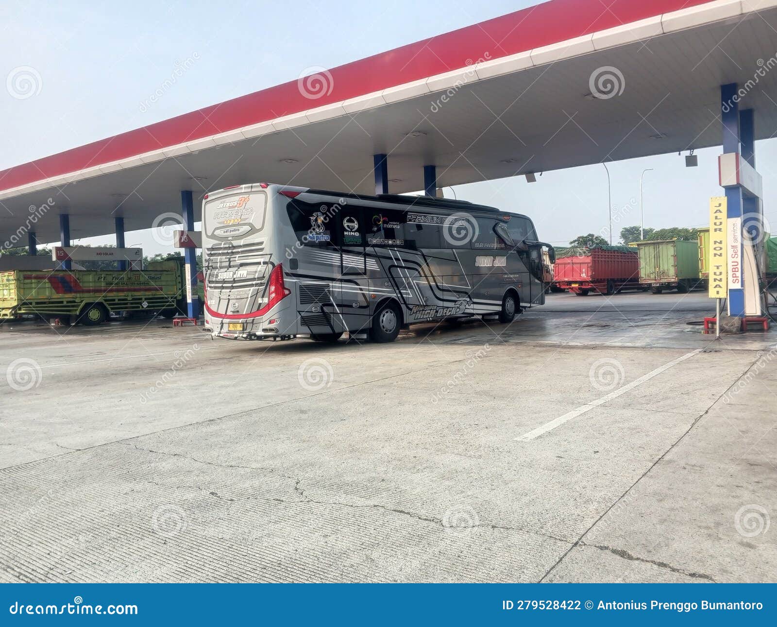Big Bus in Rest Area in Indonesia Editorial Photography - Image of ...