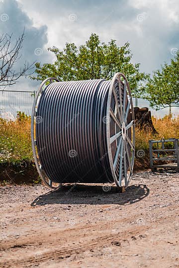 Big Cable Reel As Material for an Underground Construction Work Stock ...