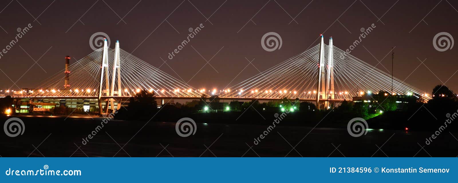 Big Cable-stayed Bridge at Night Stock Photo - Image of illumination ...