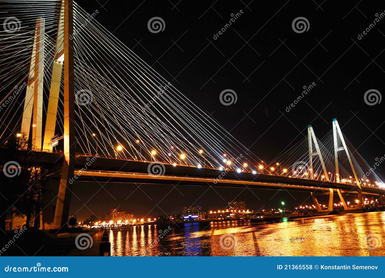 Big Cable-stayed Bridge at Night, St.Petersburg Stock Photo - Image of ...