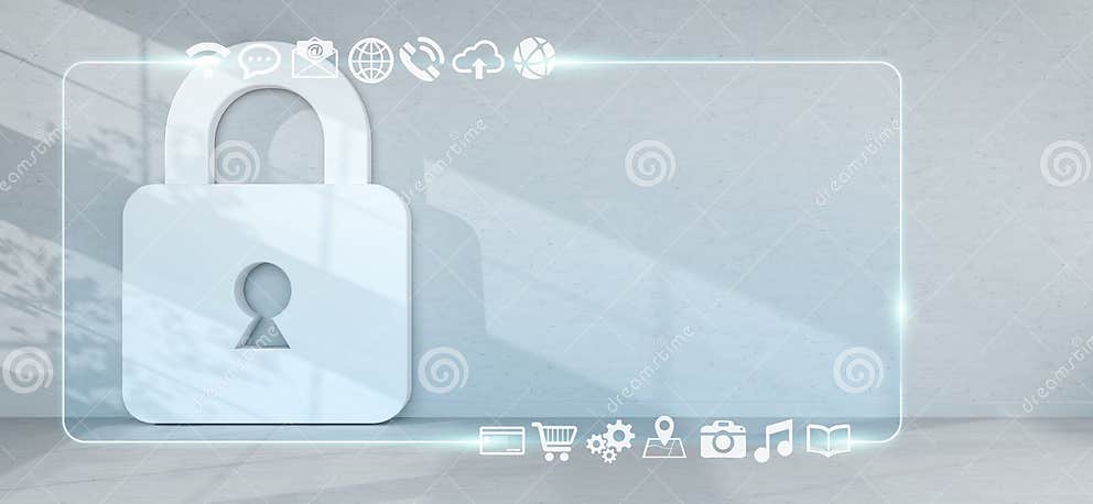 Cadena Icons in Interior with Web Interface 3D Rendering Stock ...