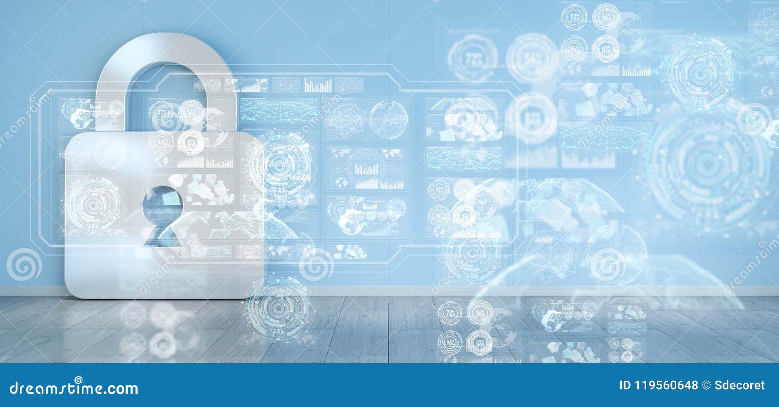 Cadena Icons in Interior with Web Interface 3D Rendering Stock ...