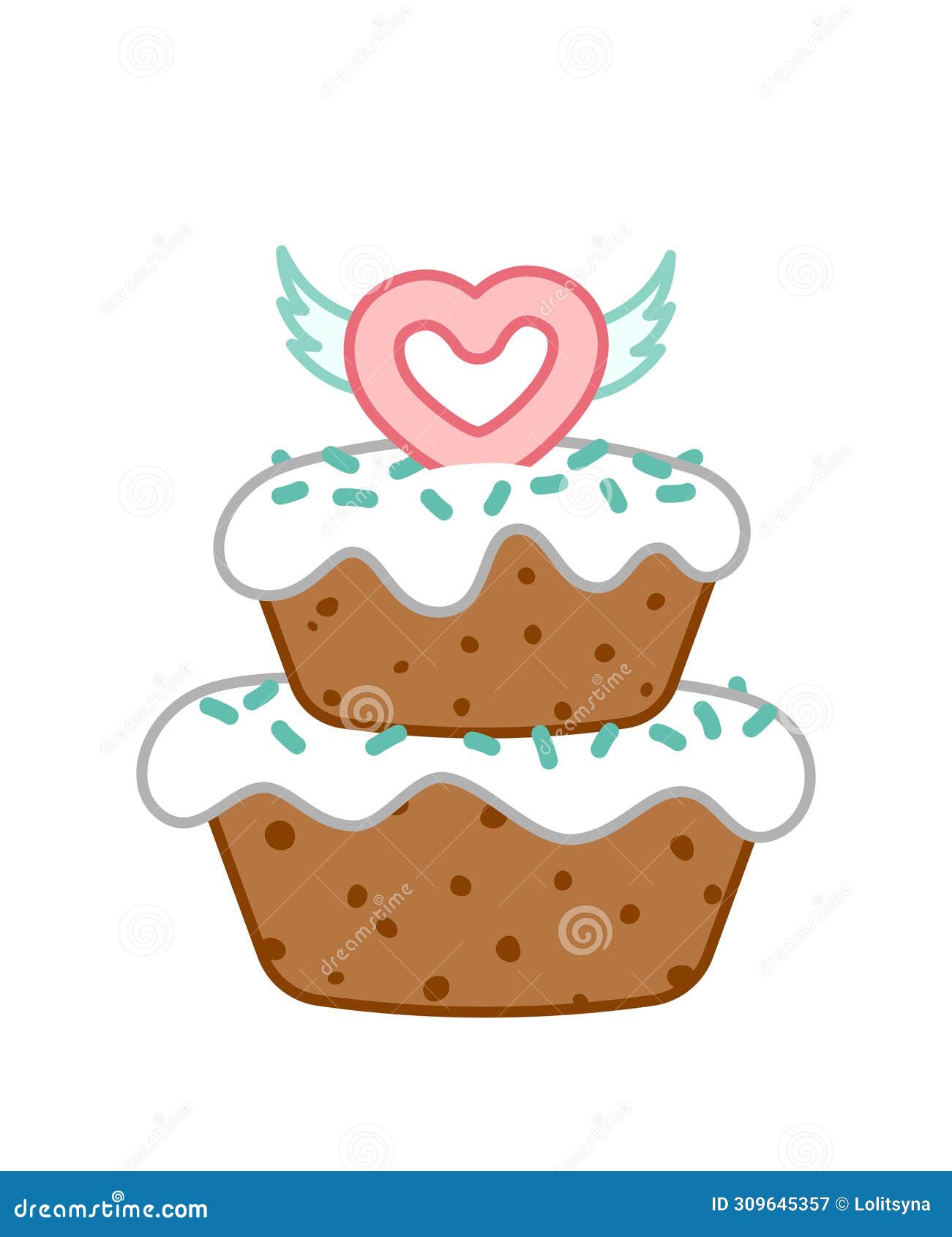 Big Cake with Flying Heart. Valentines Day Stock Illustration ...