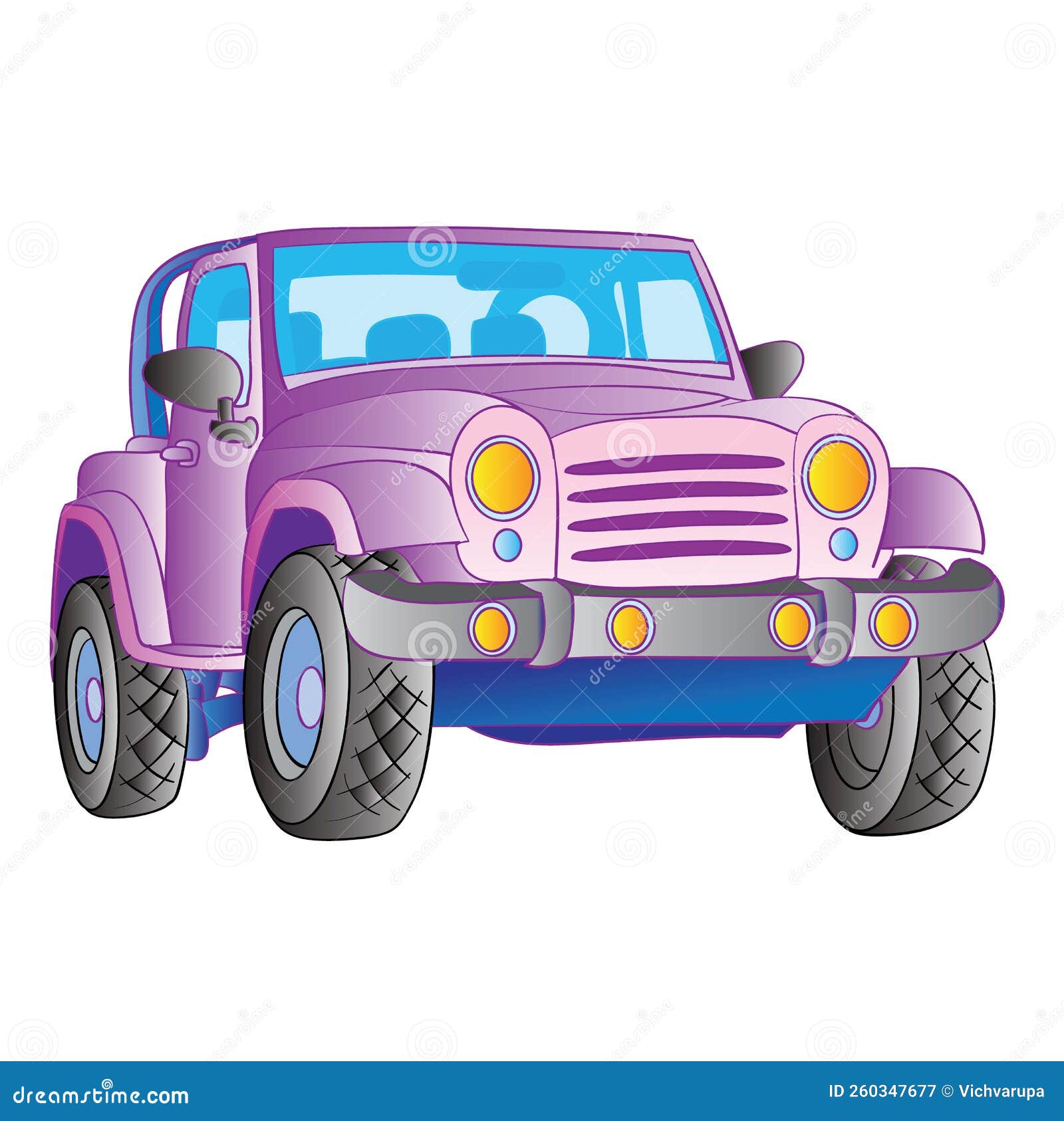 Big Car in Purple Color, Isolated Object on White Background, Vector ...
