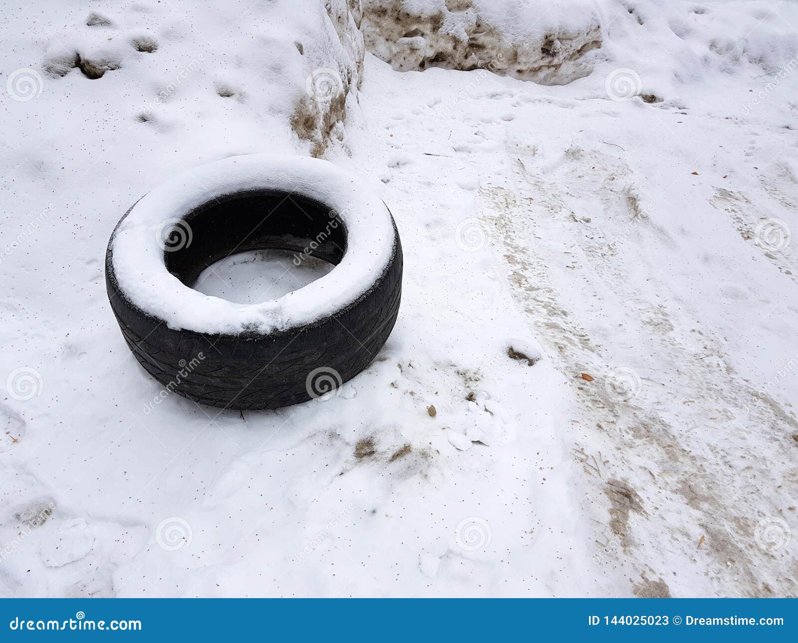 Big Car Tire on Snow in Winter Stock Image - Image of authentic ...