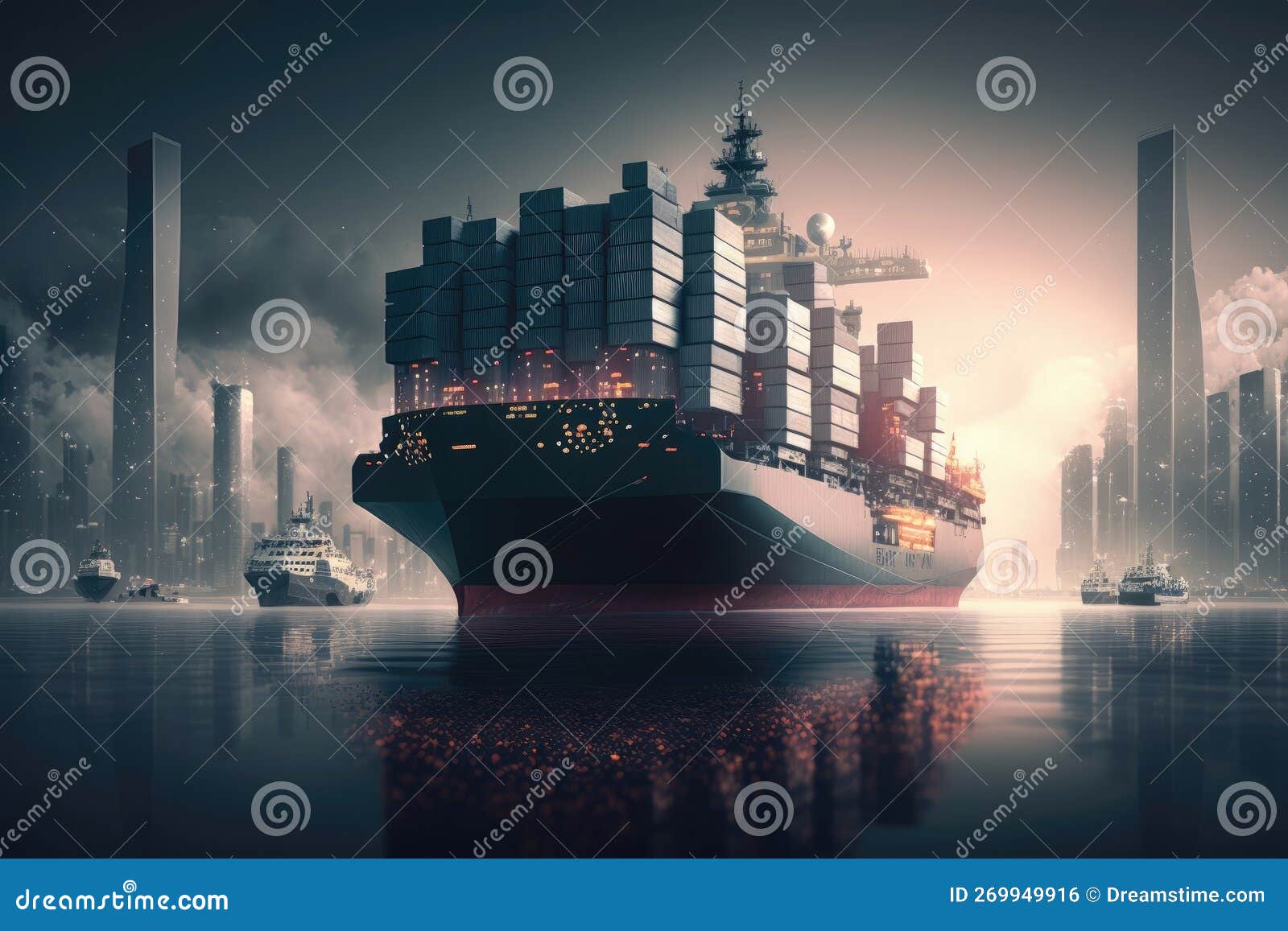 Big Cargo Container Ship in the Modern Megapolis. Generative AI Stock ...