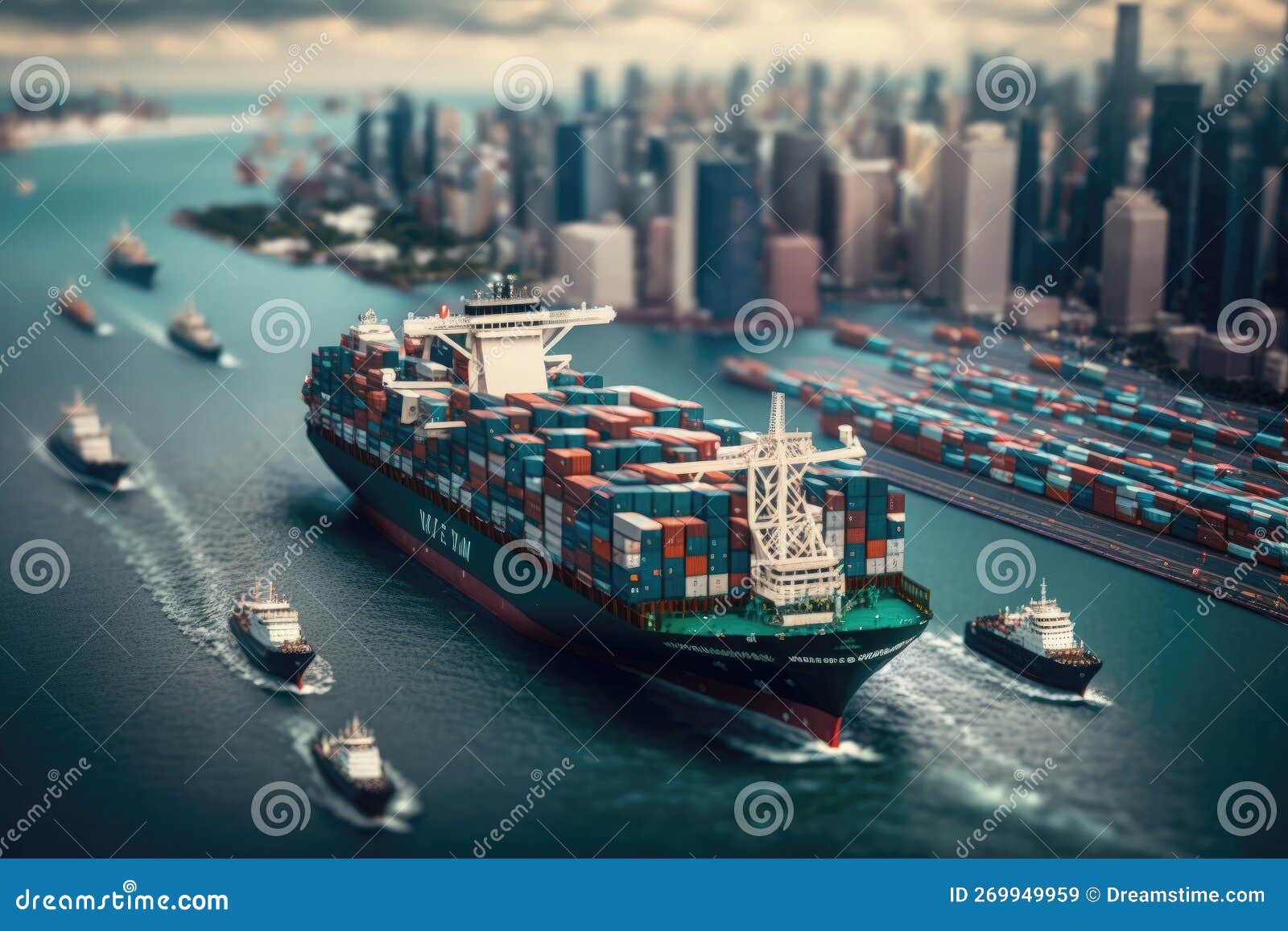 Big Cargo Container Ship in the Modern Megapolis. Generative AI Stock ...